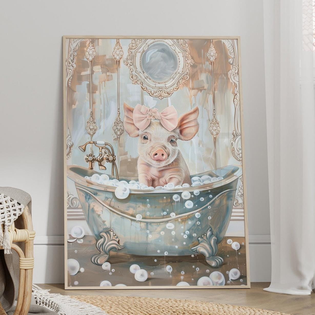 369 Prints Cute Piglet In Bathtub Vintage Art Print Retro Elegant Pig ...