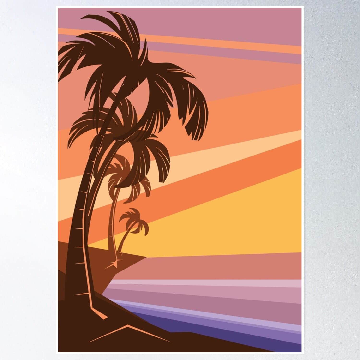 369 Prints Fantasy Tropic Ocean Sunset With Palms- No Framed, Vintage ...