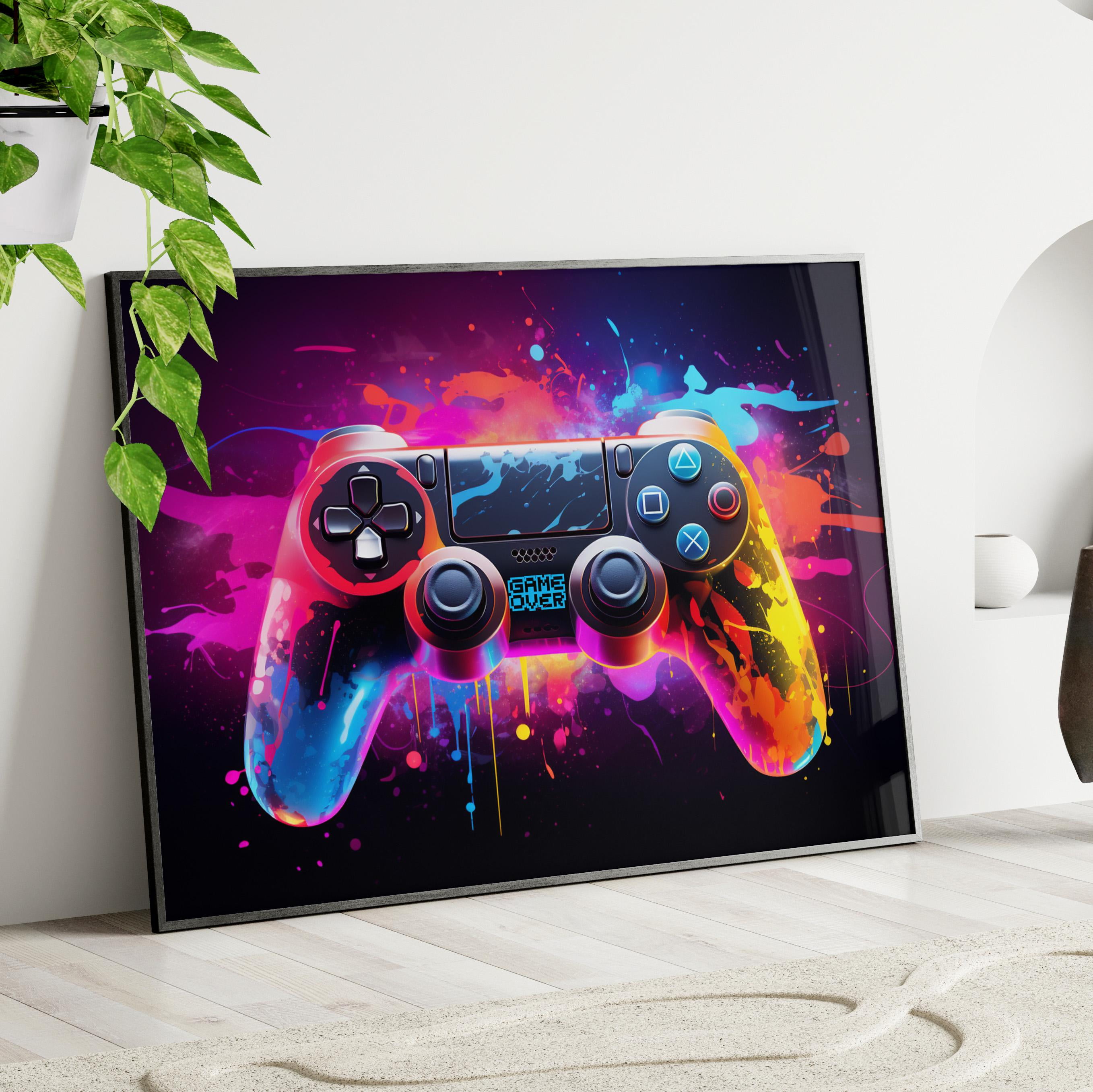 369 Prints Game Over Single Player Console Controller Of Splashing Neon ...