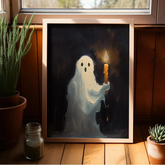 369 Prints Ghost Holding A Candle Art Print Boo Vintage Poster, Palette Knife, Wicca Goth Dark ...