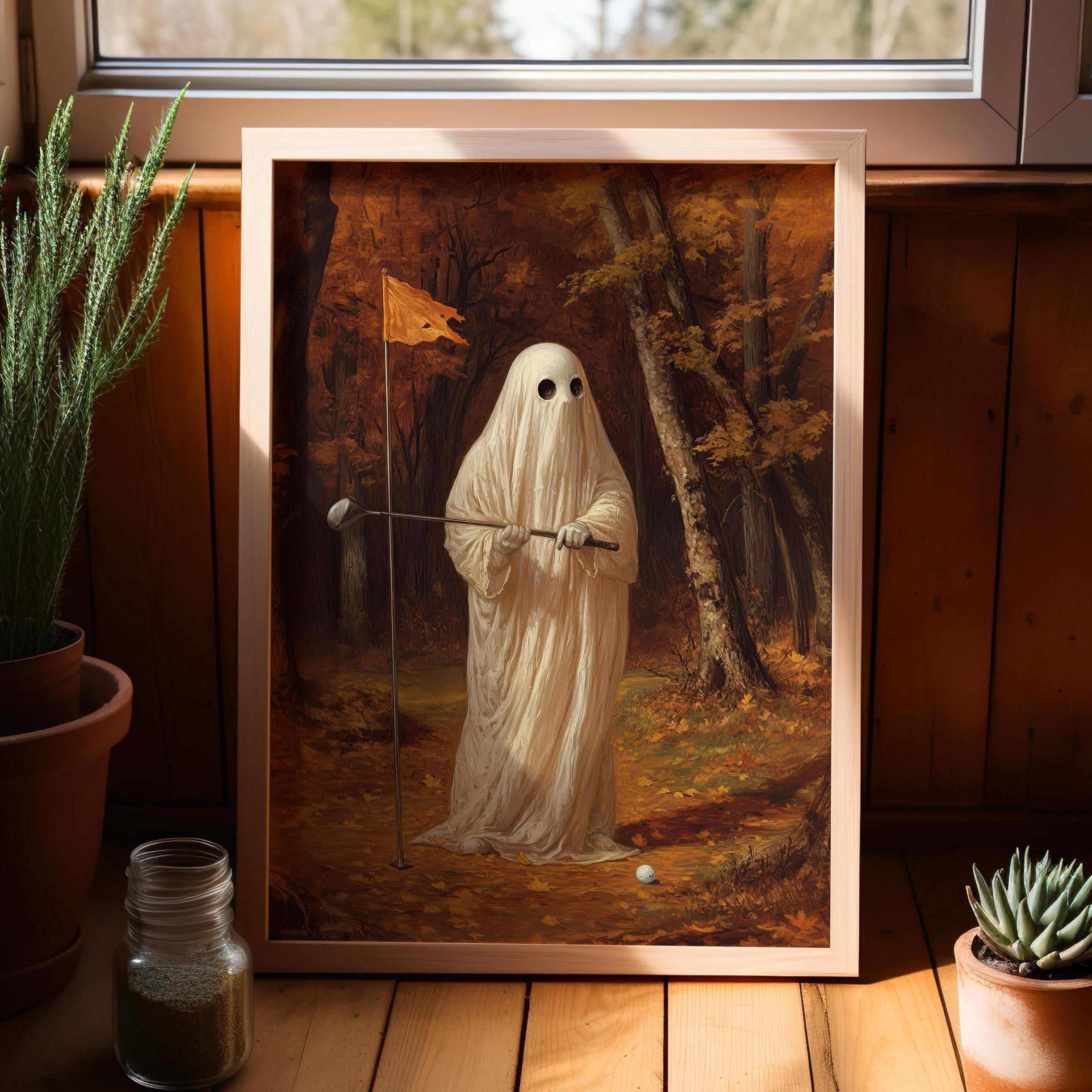 369 Prints Ghost Playing Golf In Autumn Vintage Oil Poster Spooky Golf ...