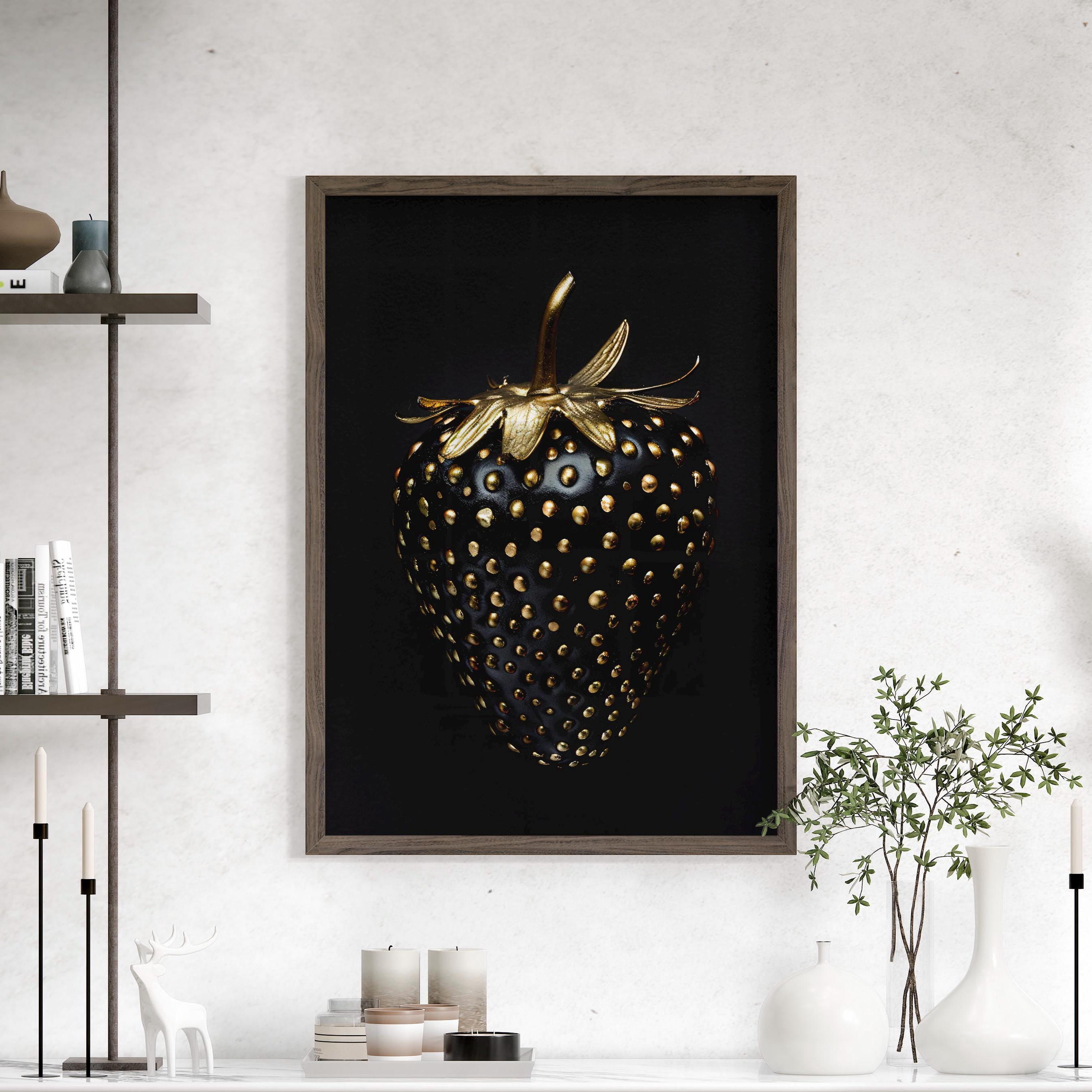 369 Prints Gold And Black Strawberry 3D Realistic Surreal Dark Wall Art ...