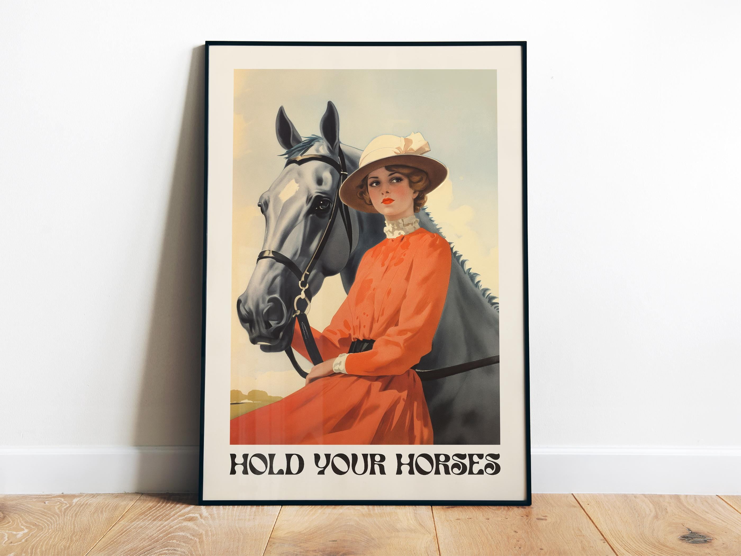 369 Prints Hold Your Horses Quote Print Vintage Horse Rider Wall Art ...