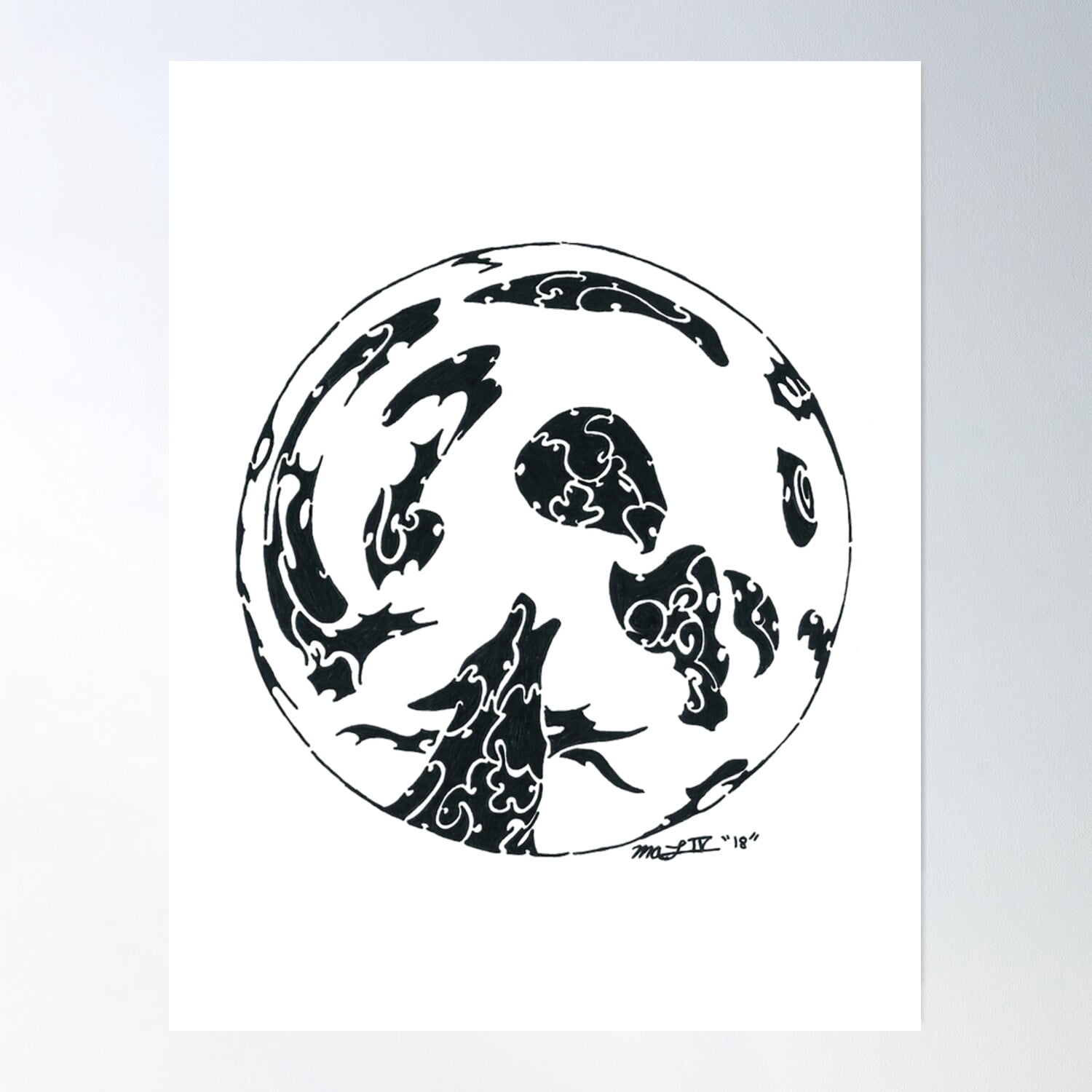369 Prints Howling At The Moon- No Framed, Vintage Wall Art, Trendy ...