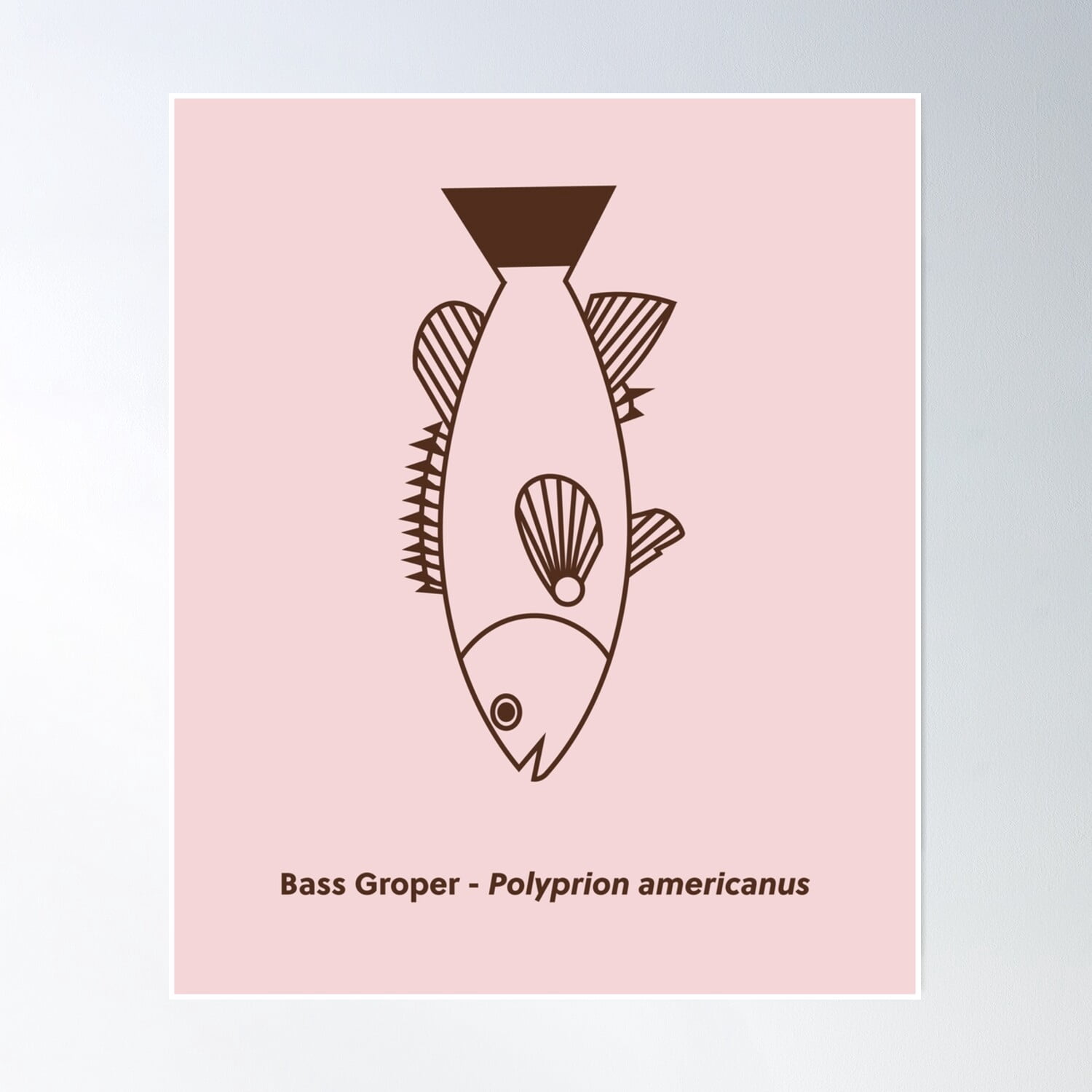 369 Prints Kawaii Bass Groper Fish In Chocolate Brown On Pastel Pink ...