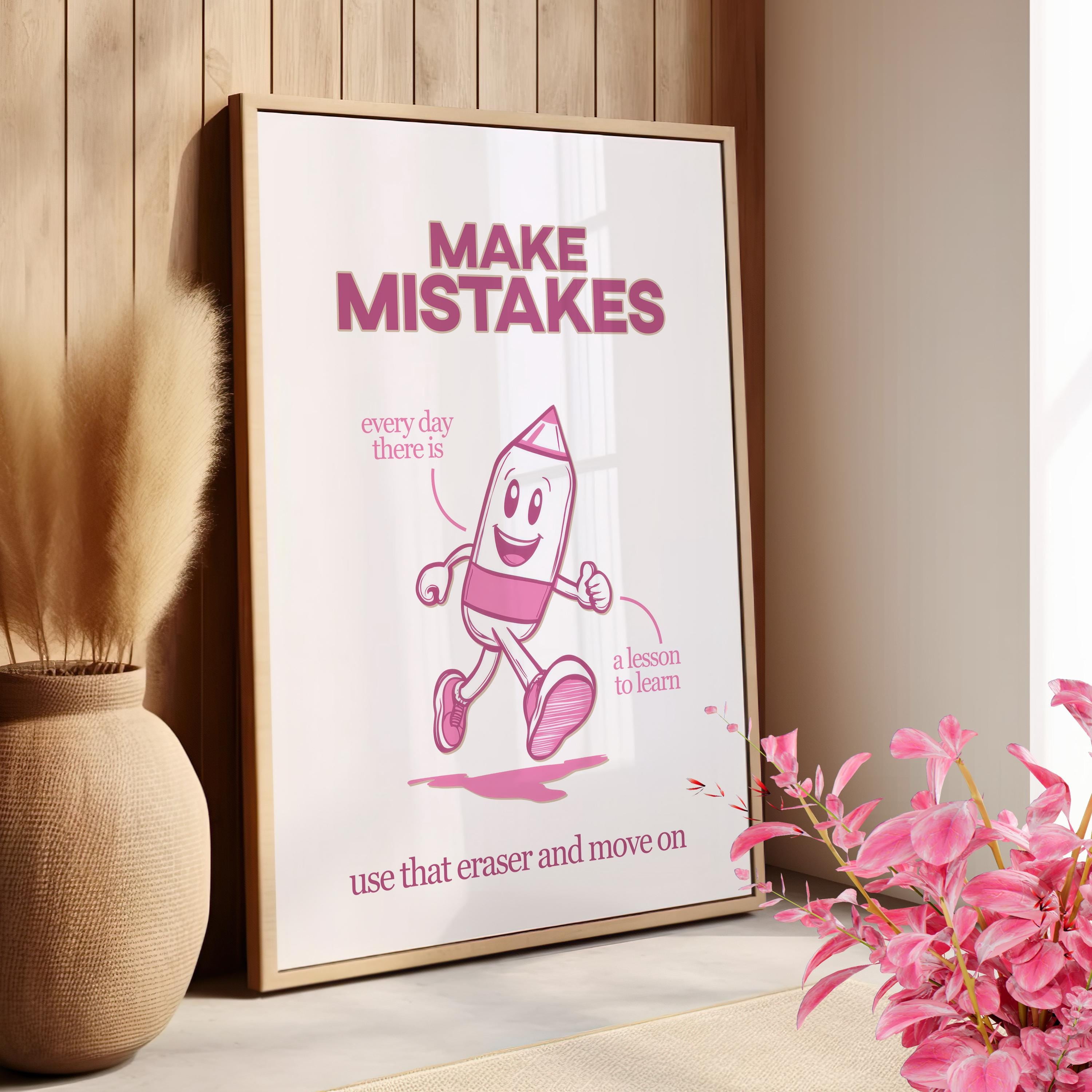 369 Prints Make Mistakes Print Poster Cute Pink Cartoon Pencil Art ...