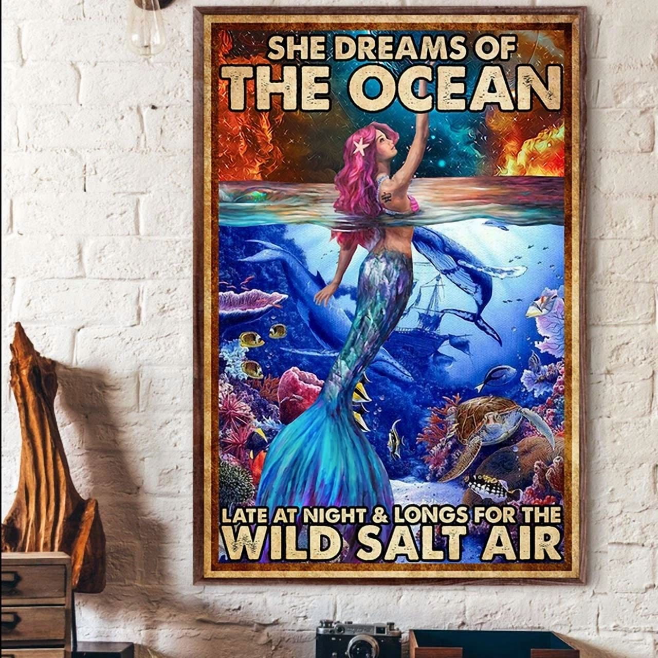 369 Prints Mermaid She Dreams Of The Ocean Wild Salt Air Mermaids Moon ...