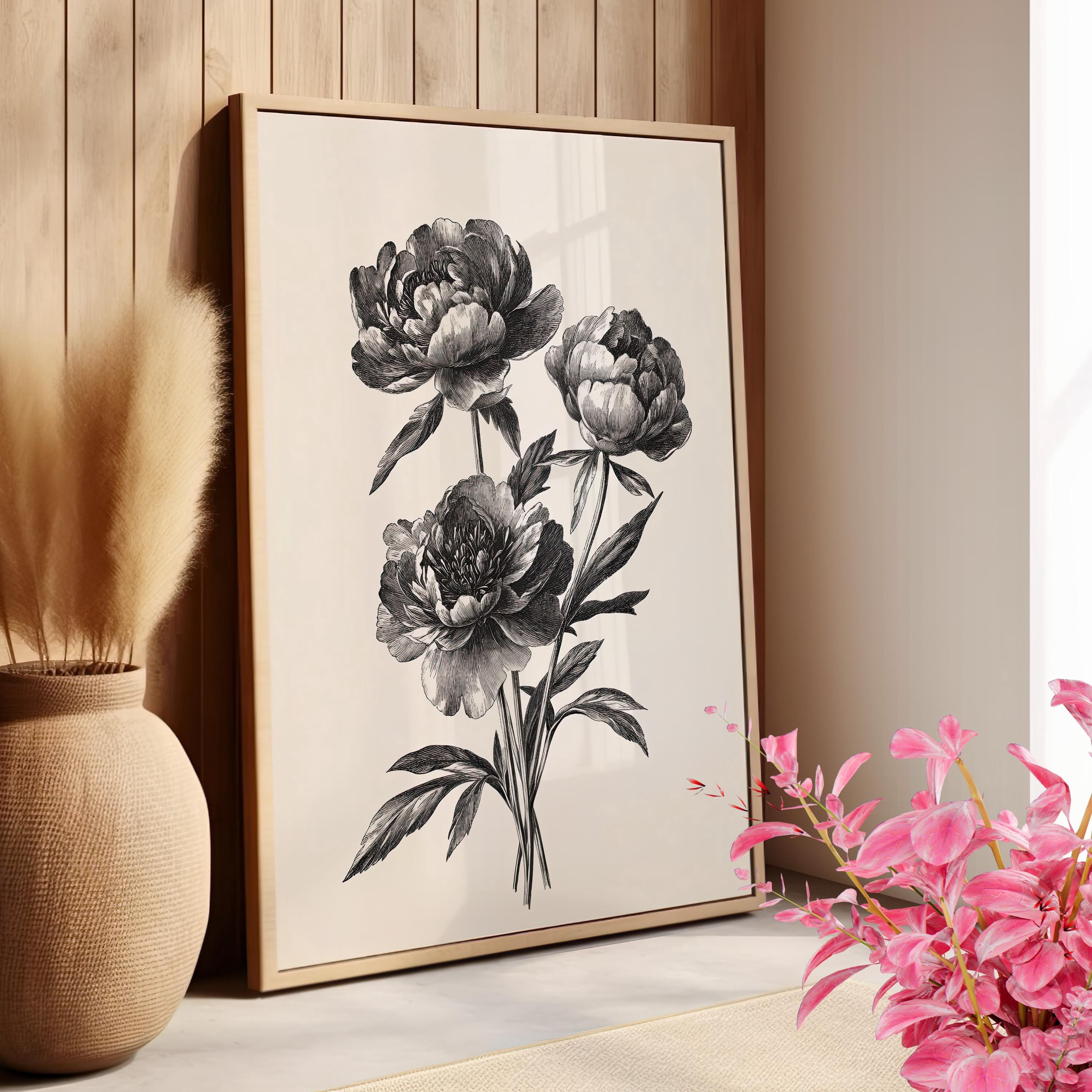 369 Prints Minimalistic Botanical Peony Illustration Wall Art Print ...