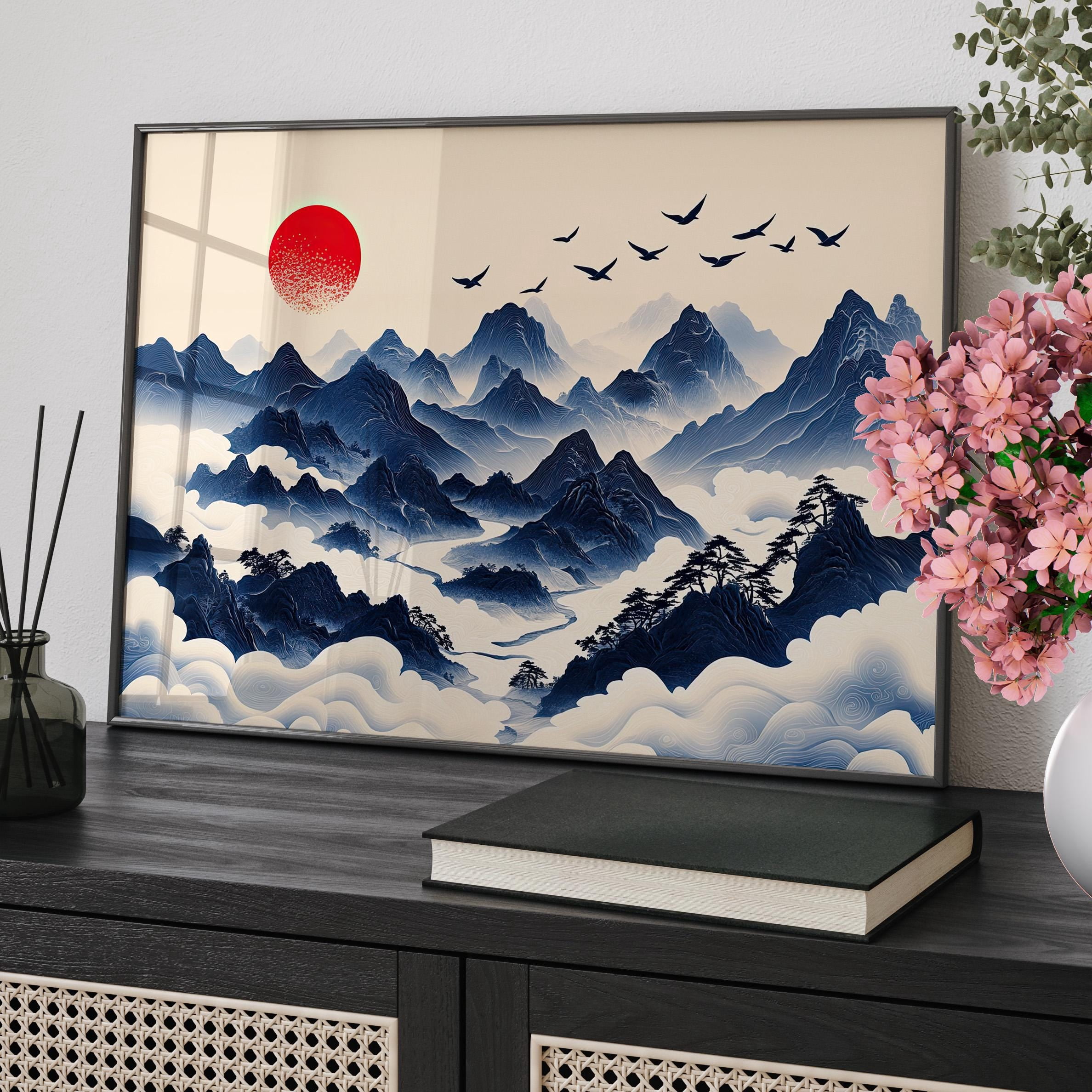 369 Prints Misty Blue Mountains Chinese Landscape Poster Cloudy ...