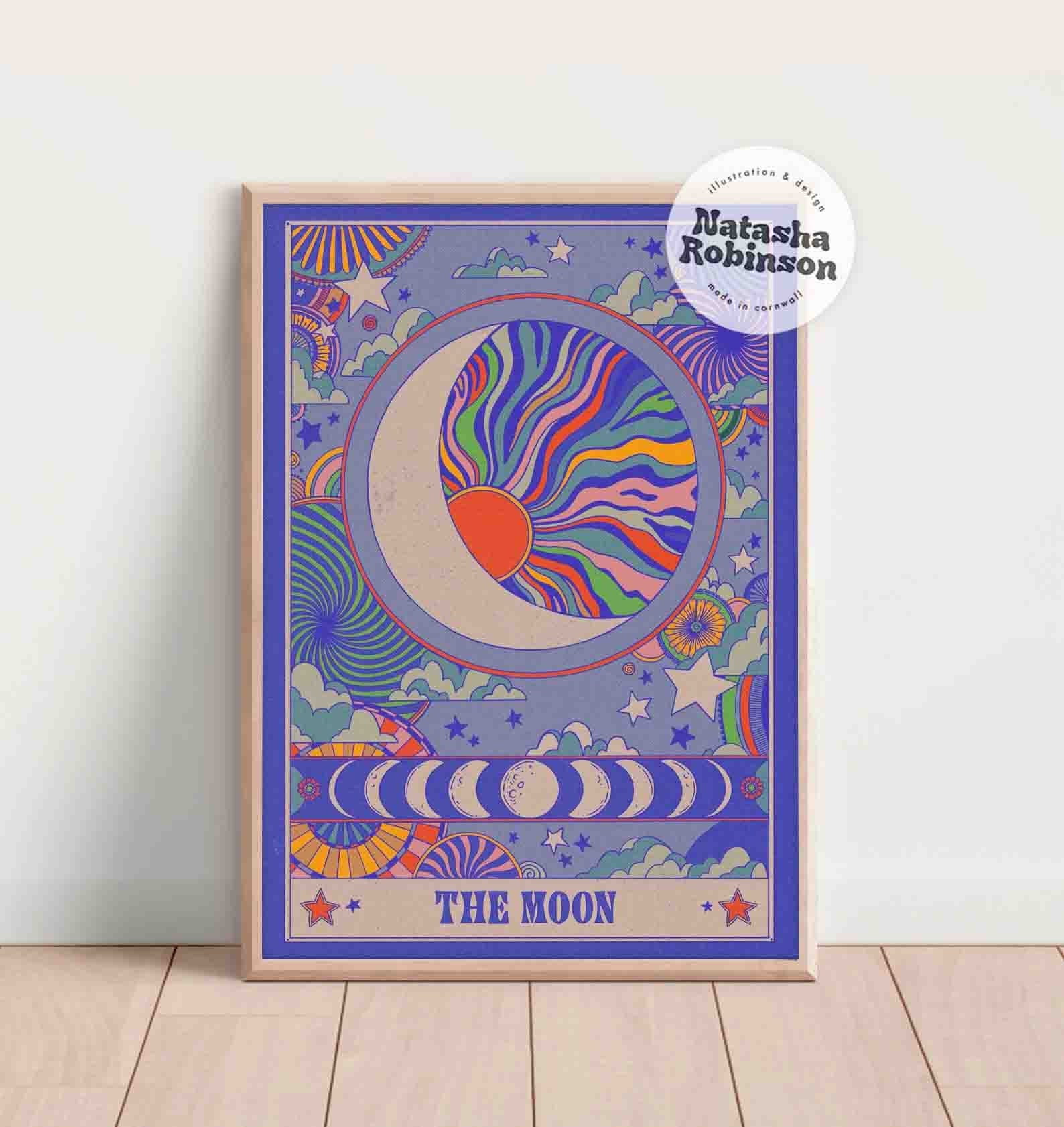 369 Prints the Moon | Tarot Oracle Deck Trippy Flower Retro Art ...