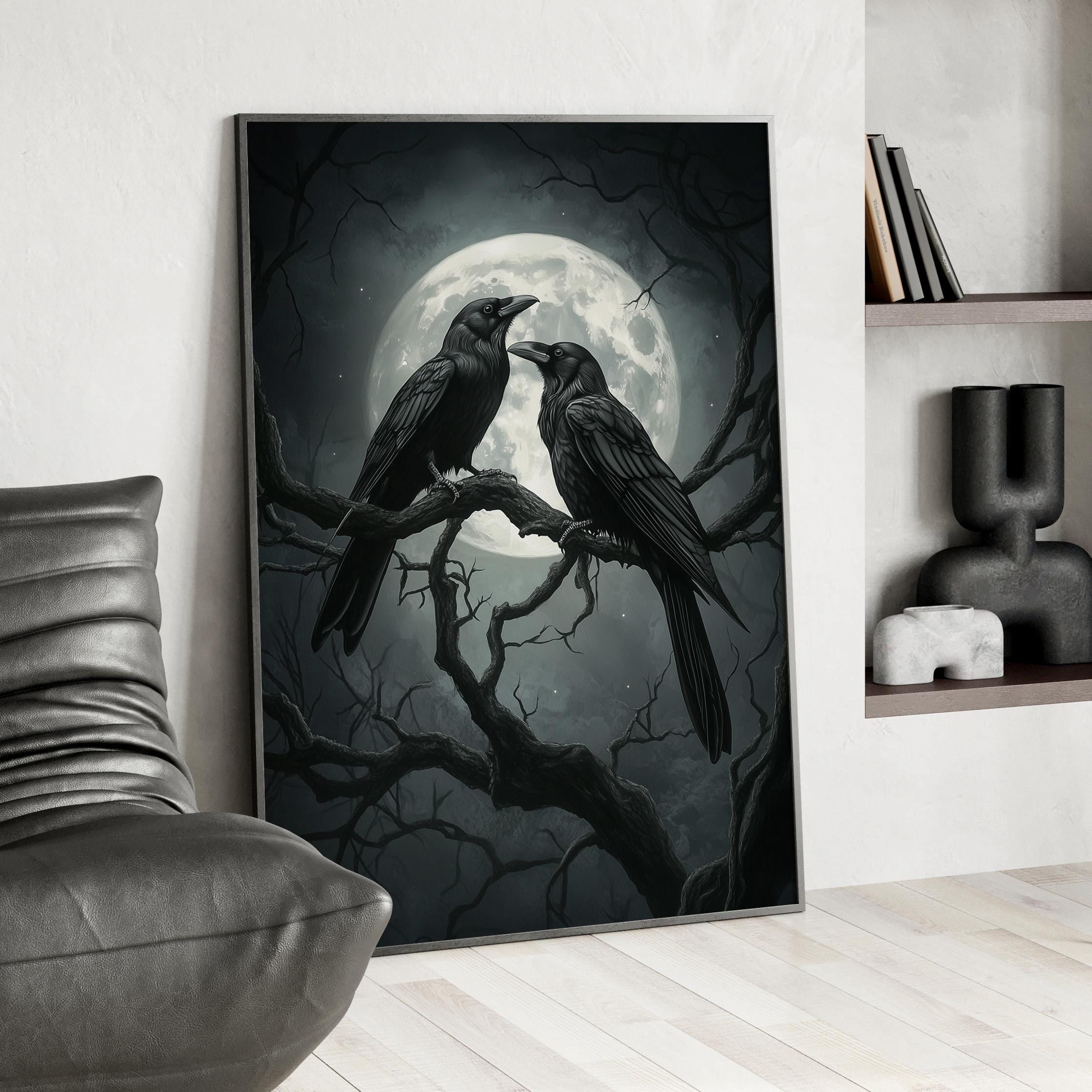 369 Prints Moonlit Raven Couple Perched On Tree Branches Gothic Wall ...