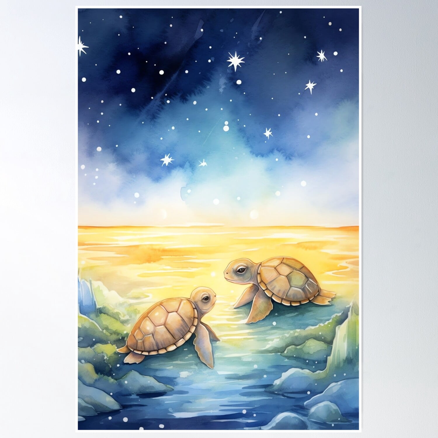 369 Prints Moonlit Turtles- No Framed, Vintage Wall Art, Trendy Retro ...