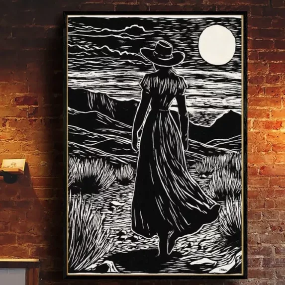 369 Prints Mystical Moonlit Woman Poster Black & White Western Night ...