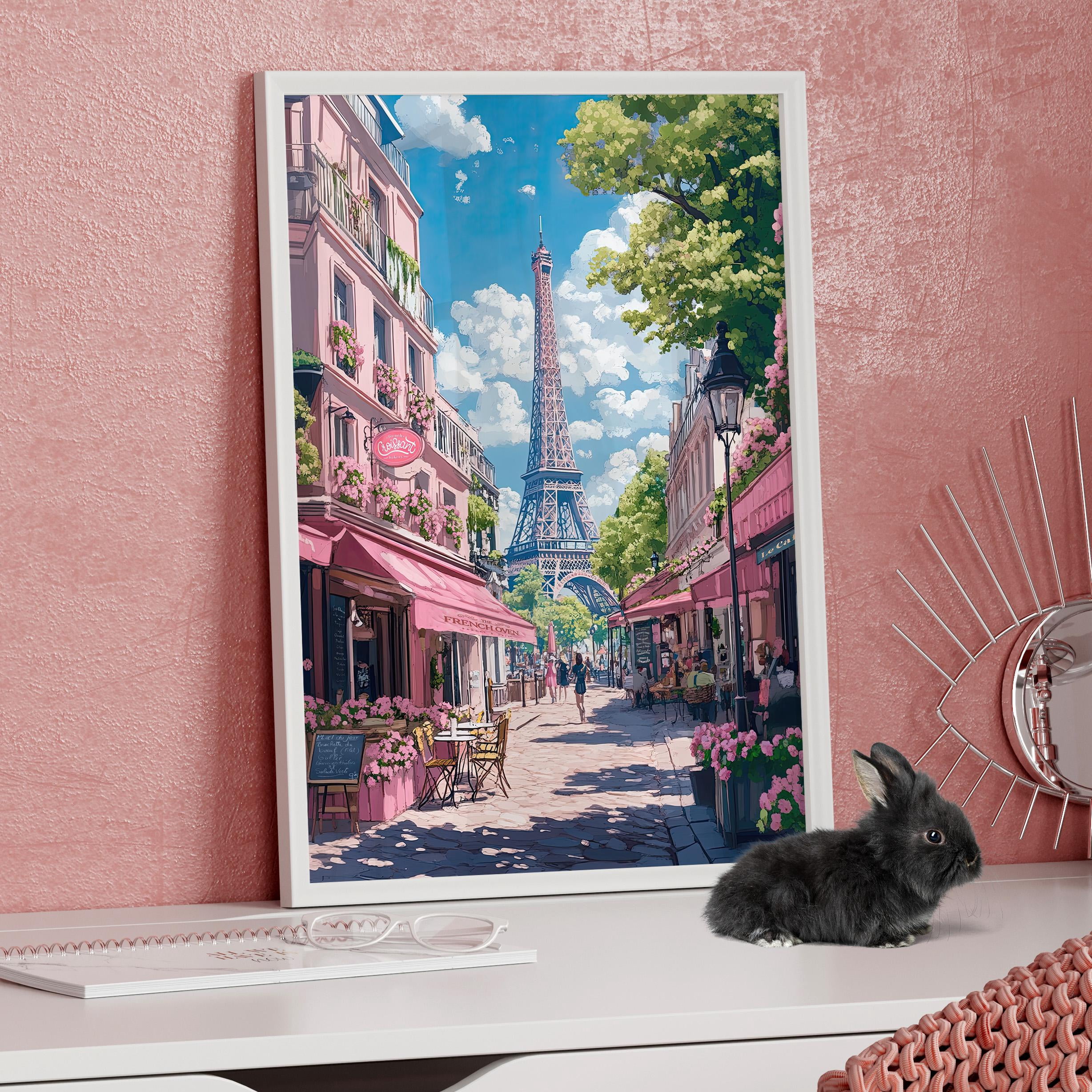 369 Prints Pink Paris Street Scene Buildings Eiffel Tower Art Poster ...