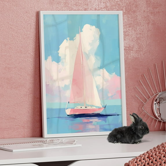 369 Prints Pink Sailboat Poster Pastel Nautical Boat Print, Minimalist ...