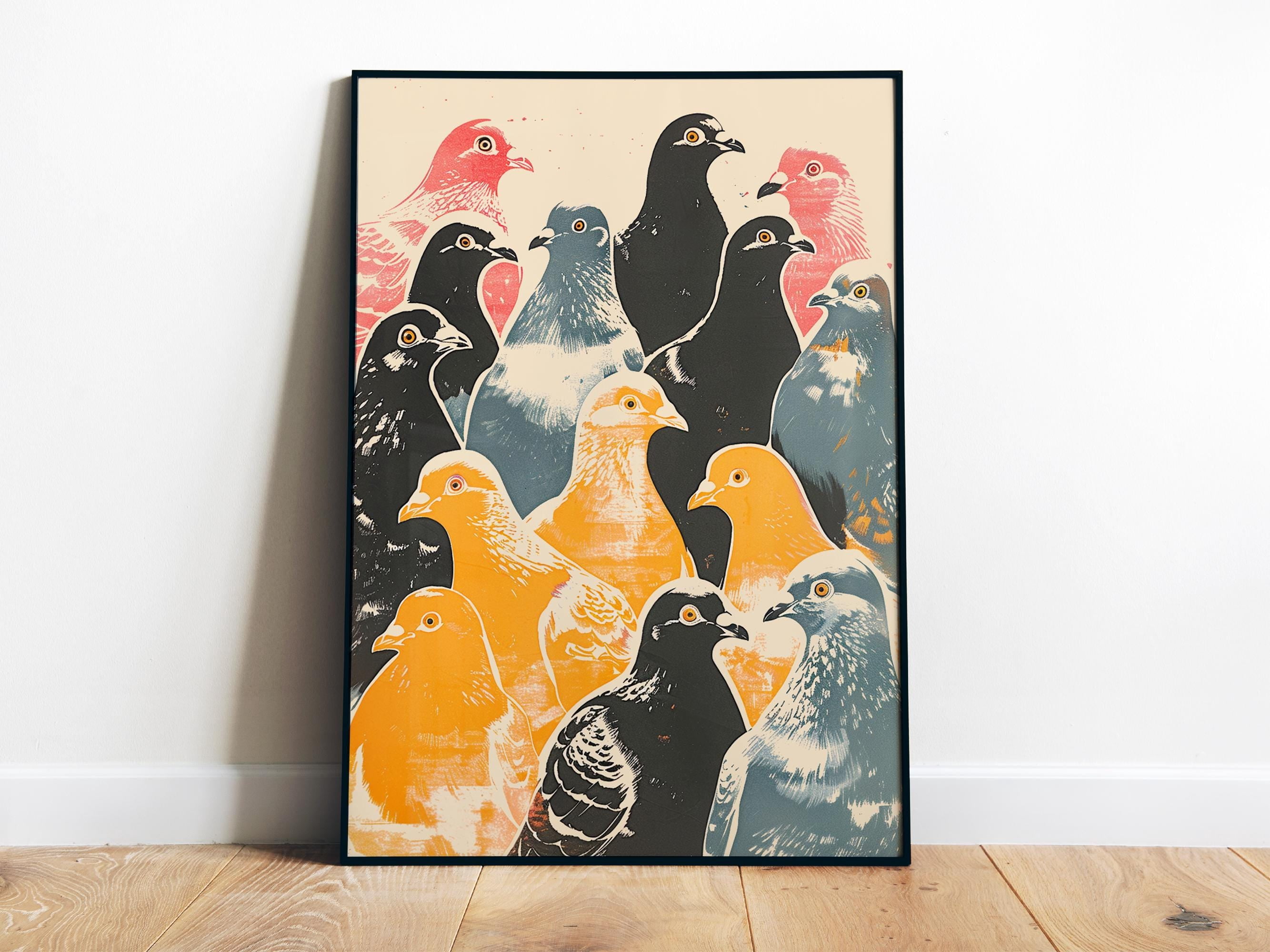369 Prints Retro Pigeons Wall Art Printable Fun Prints For Bathroom ...
