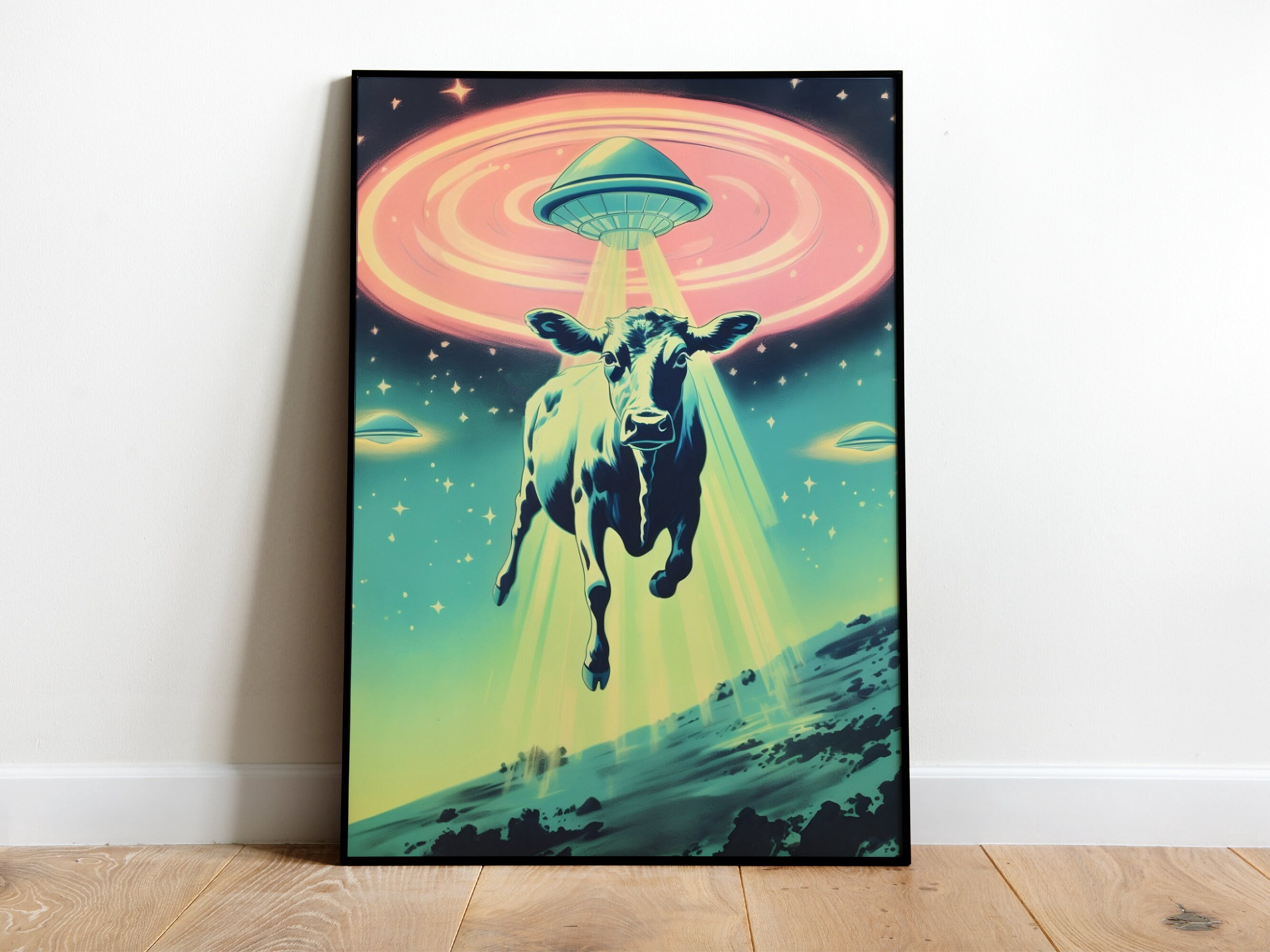 369 Prints Retro Ufo Poster Ufo Abduction Art Cow Print Alien Art Print ...
