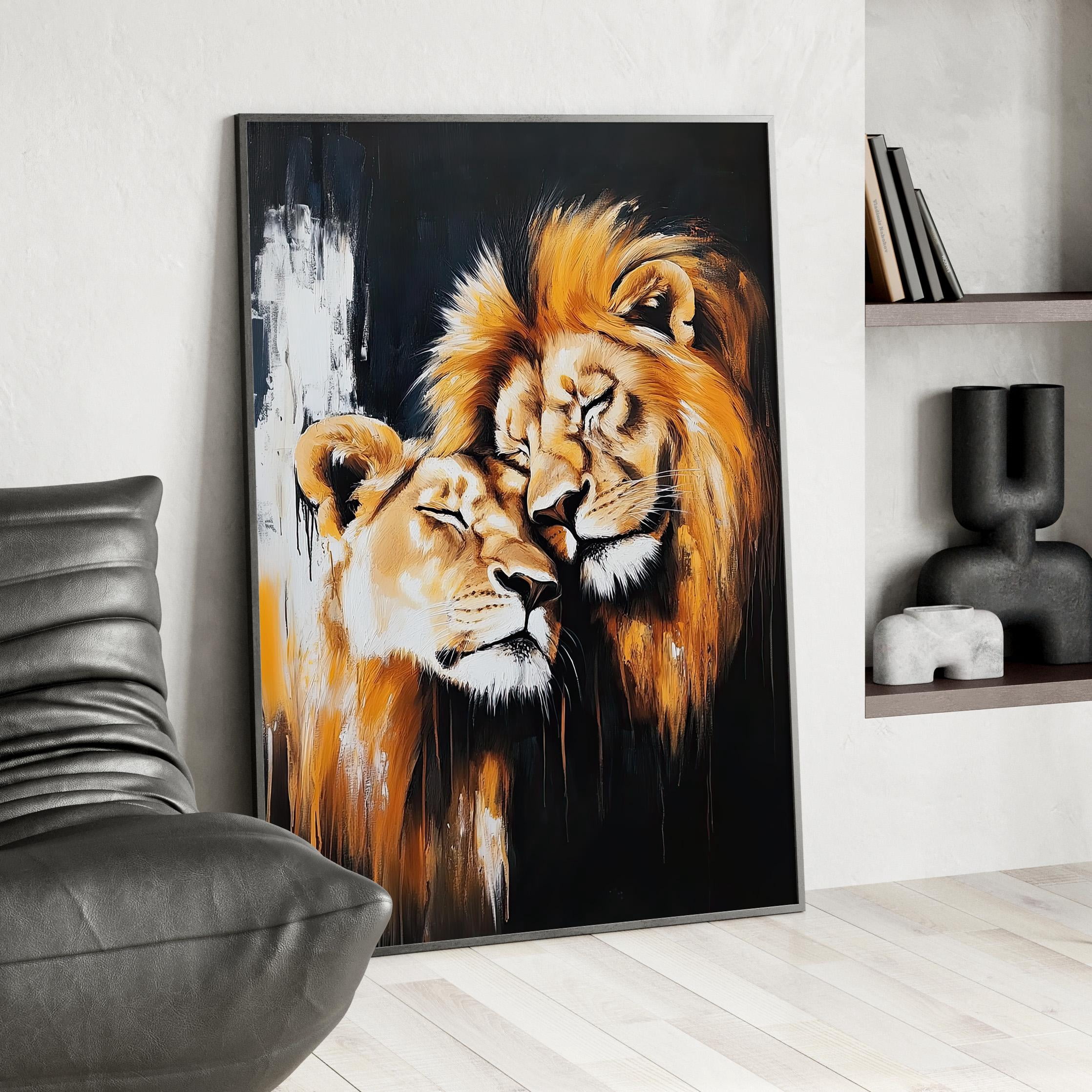 369 Prints Romantic Lions In Love Oil Poster Impasto Art Golden Lion ...