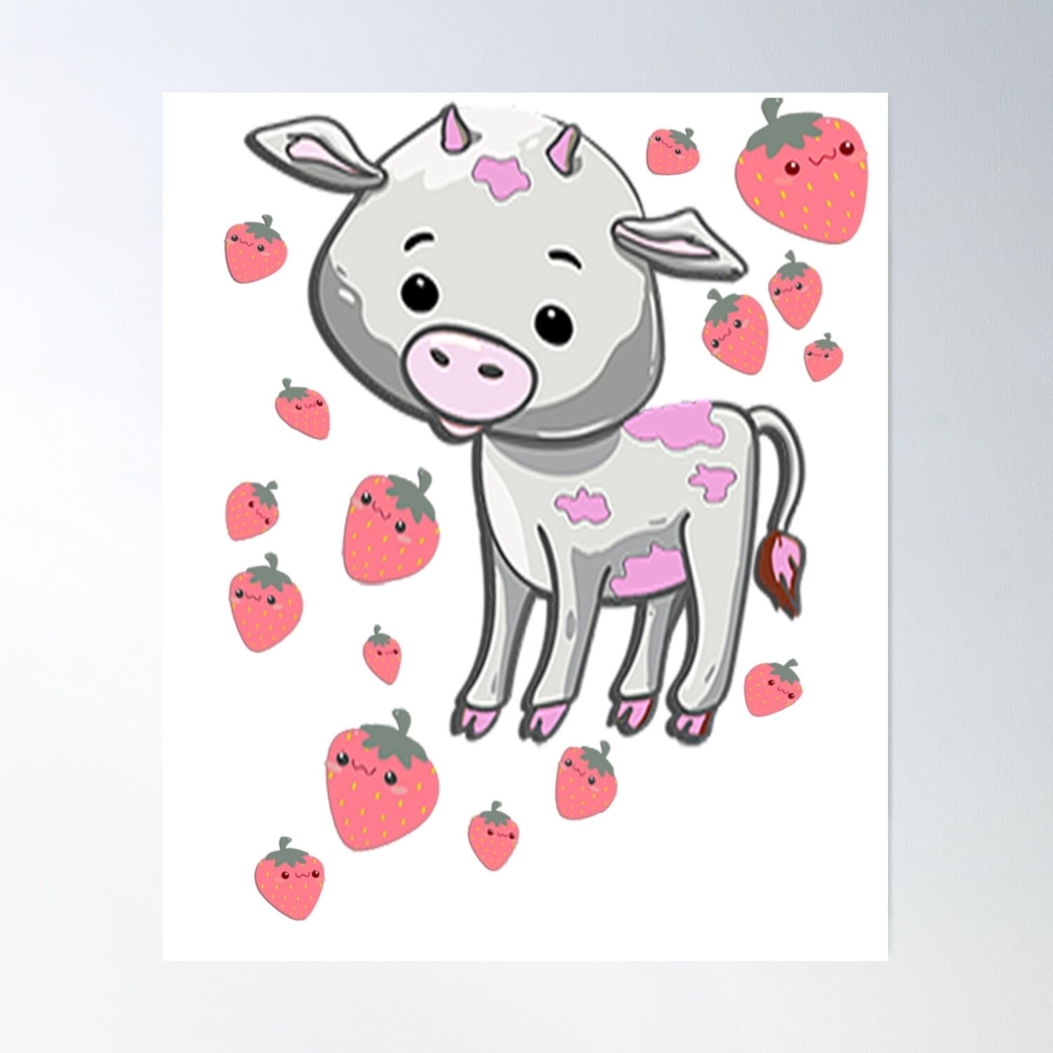 369 Prints Strawberry Cow Kawaii Strawberry Pattern- No Framed, Vintage ...