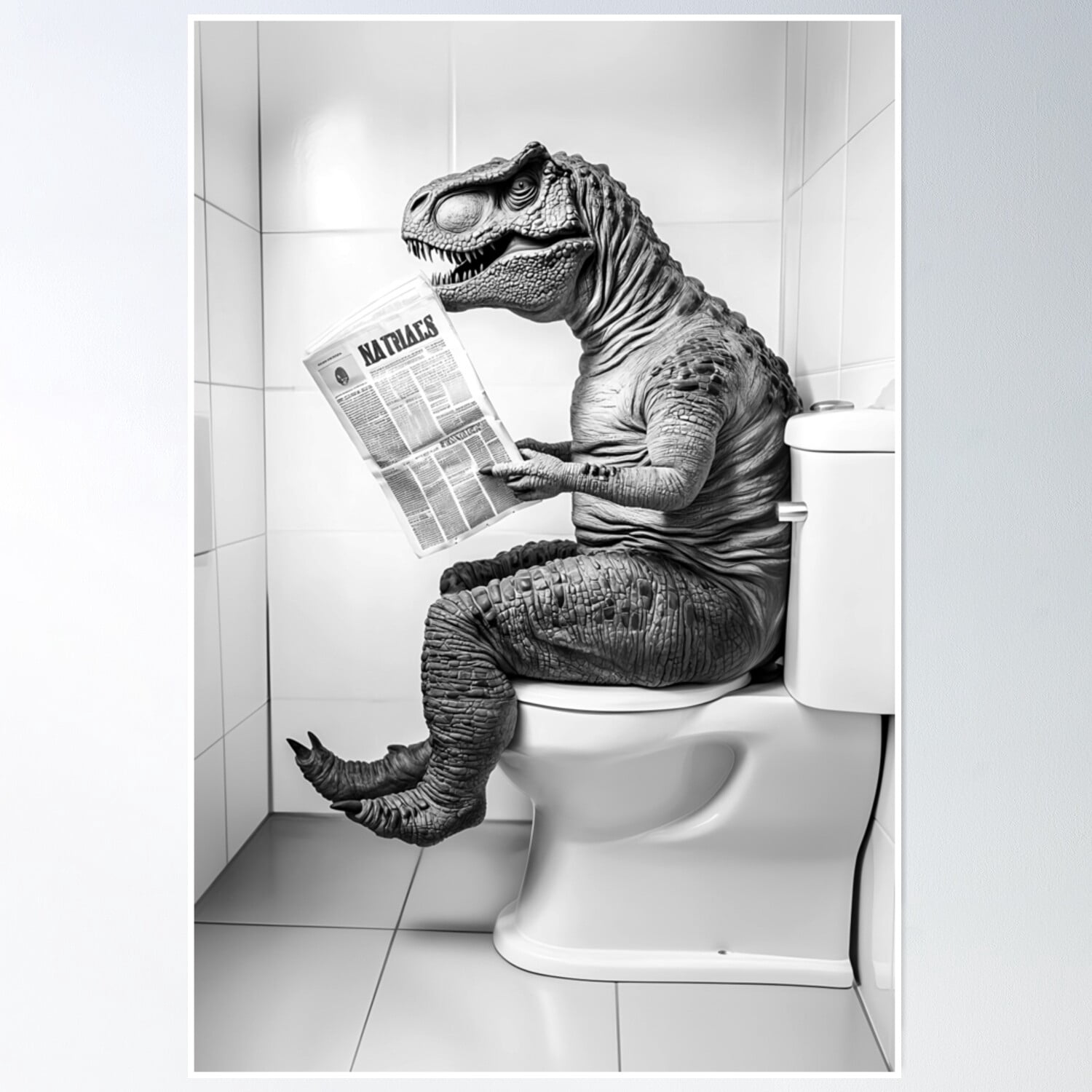 369 Prints T-Rex Sitting On Reading A Newspaper- No Framed, Vintage ...
