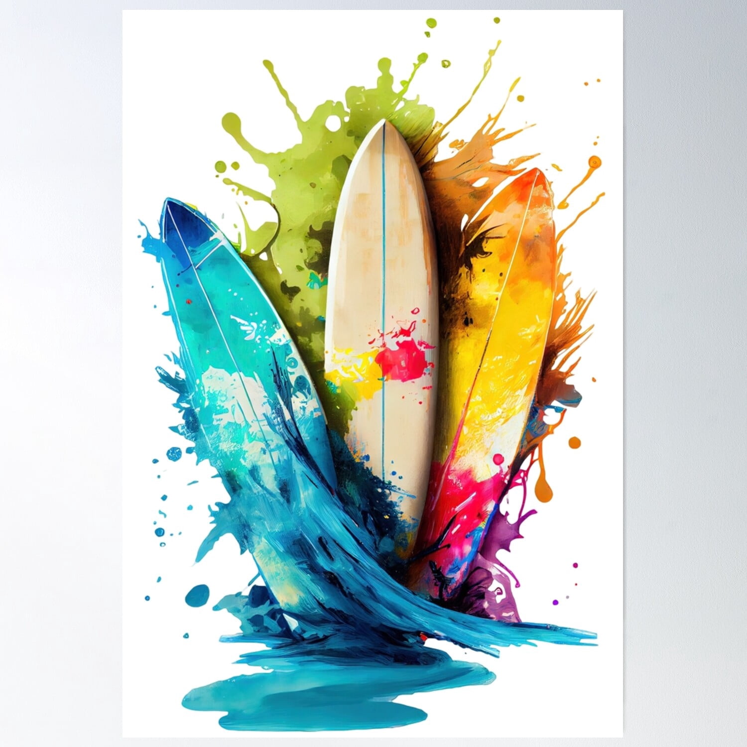 369 Prints Vibrant Water Color Splash Surfboards- No Framed, Vintage ...
