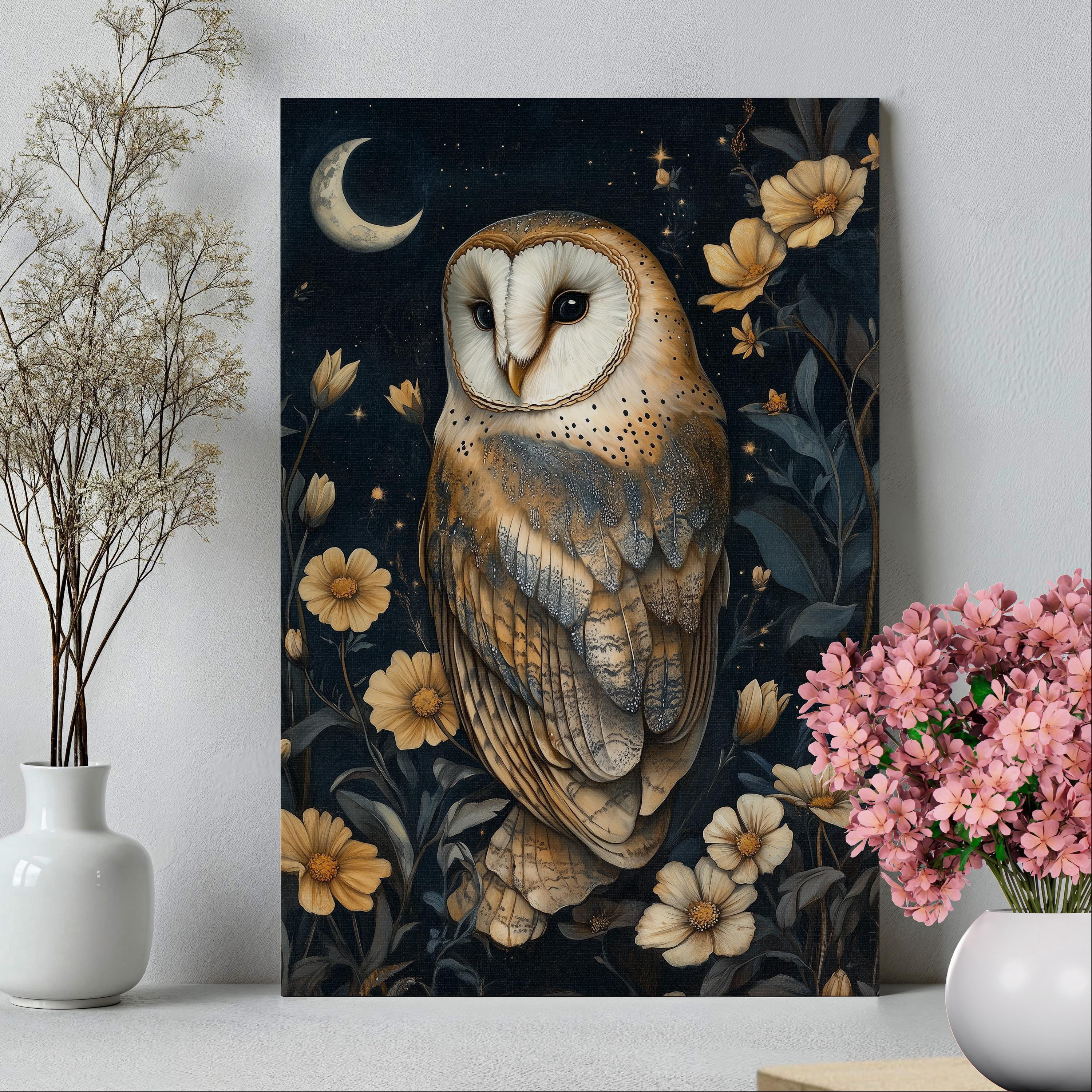 369 Prints Vintage Barn Owl William Morris Inspired Poster Starry Night ...