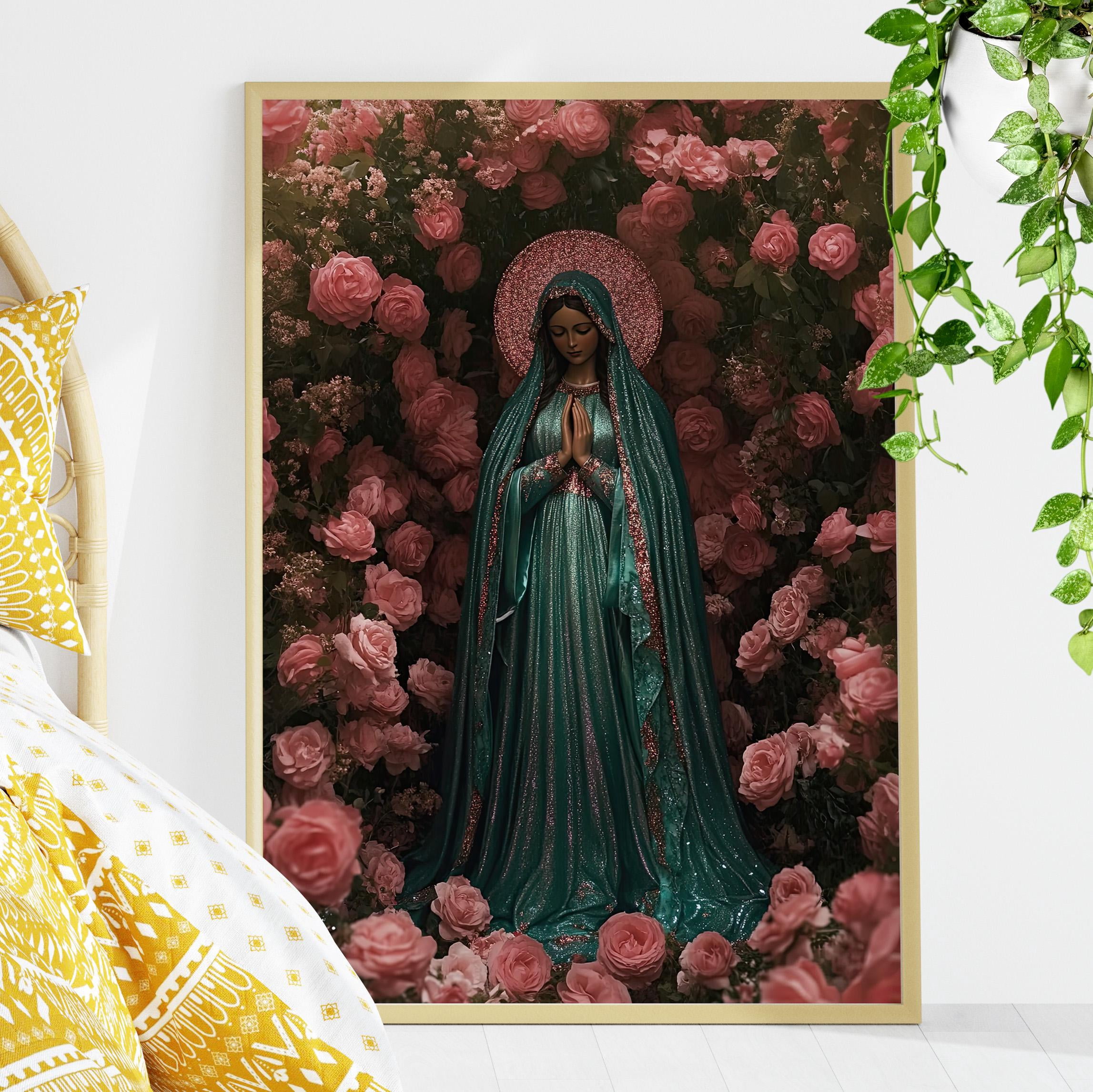 369 Prints Virgin Mary With Pink Roses Christian Wall Decor Poster Holy ...