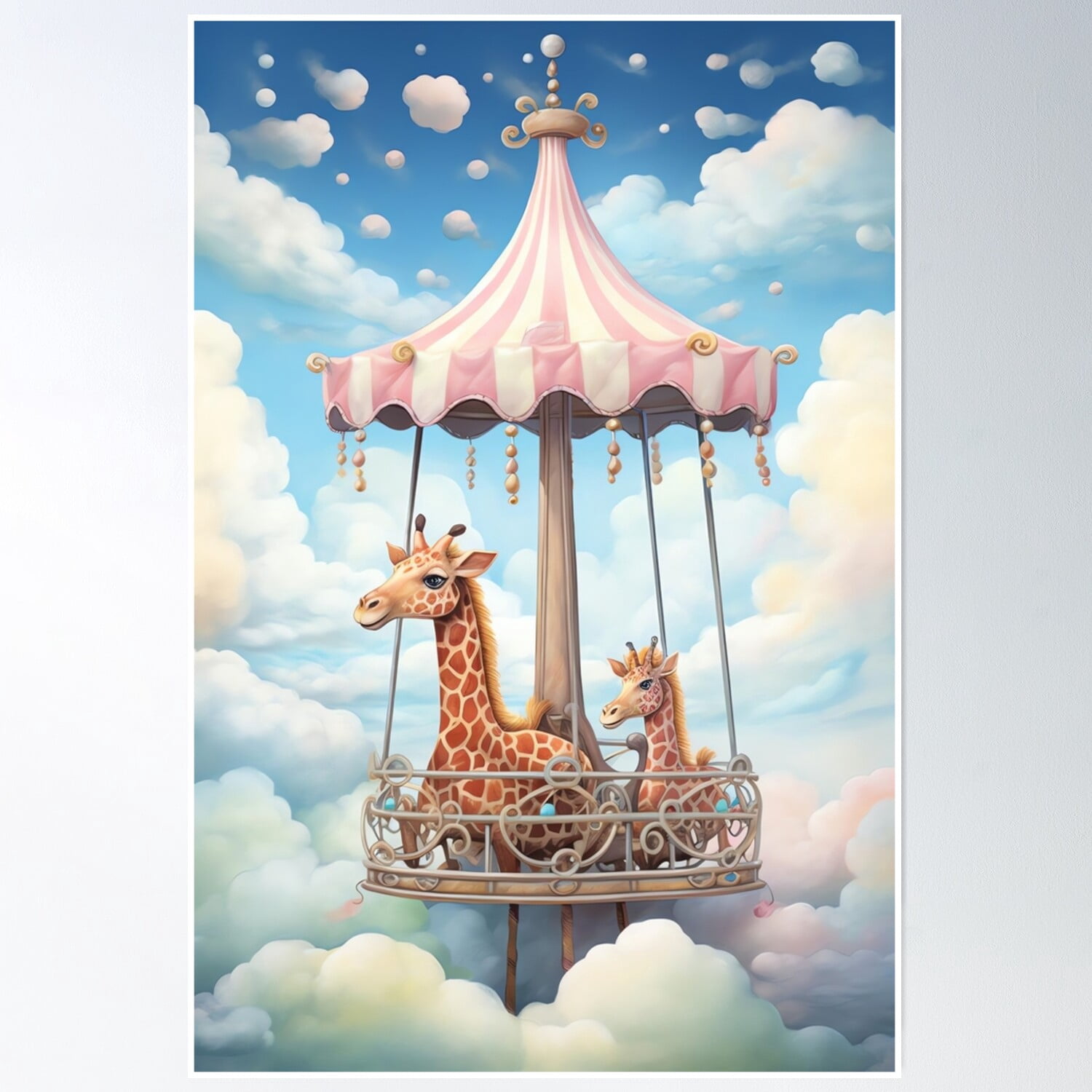 369 Prints Whimsical Giraffe Carousel- No Framed, Vintage Wall Art ...