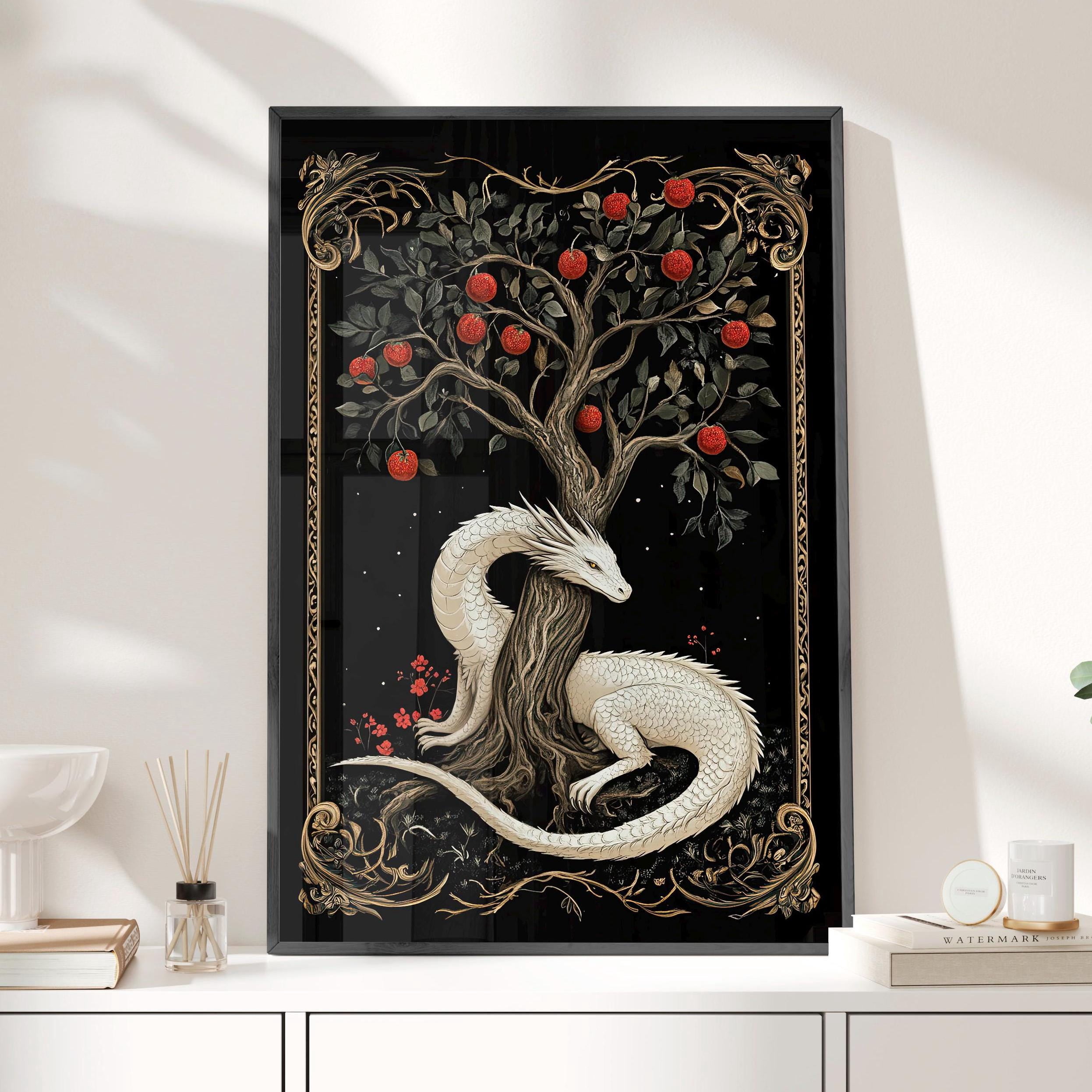 369 Prints White Dragon Under A Tree Folk Art Style Print Poster ...