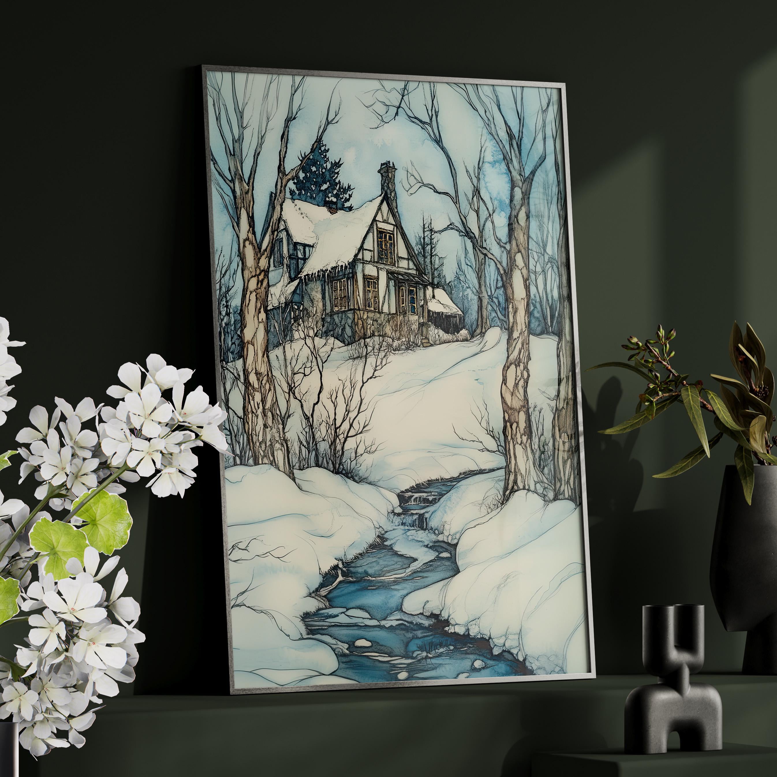 369 Prints Winter Old House Beautiful Snowy Scene Poster Old Cabin In ...