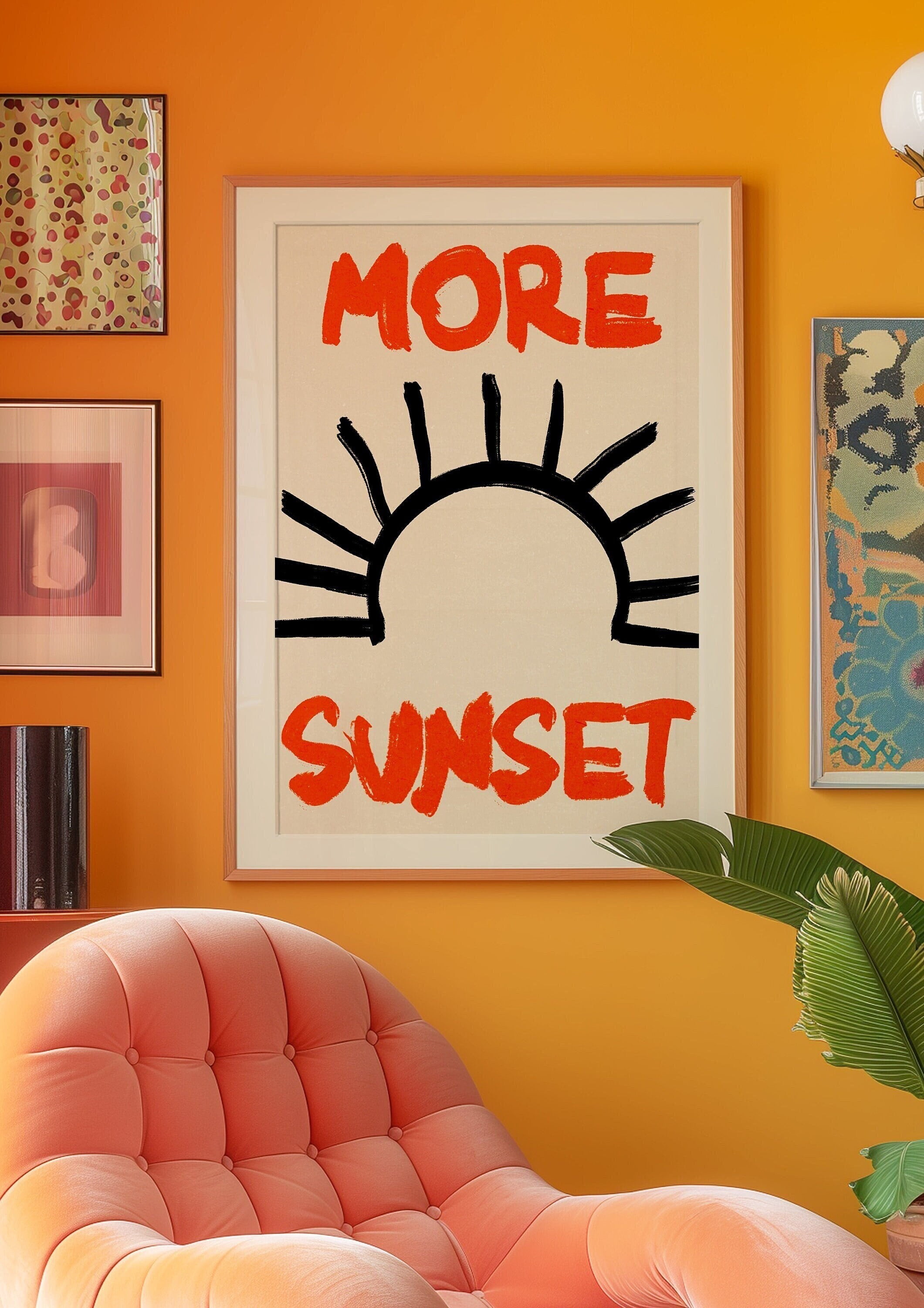 369 Prints black Line Art, 70S Poster, Orange Wall Art, Sunset Poster ...