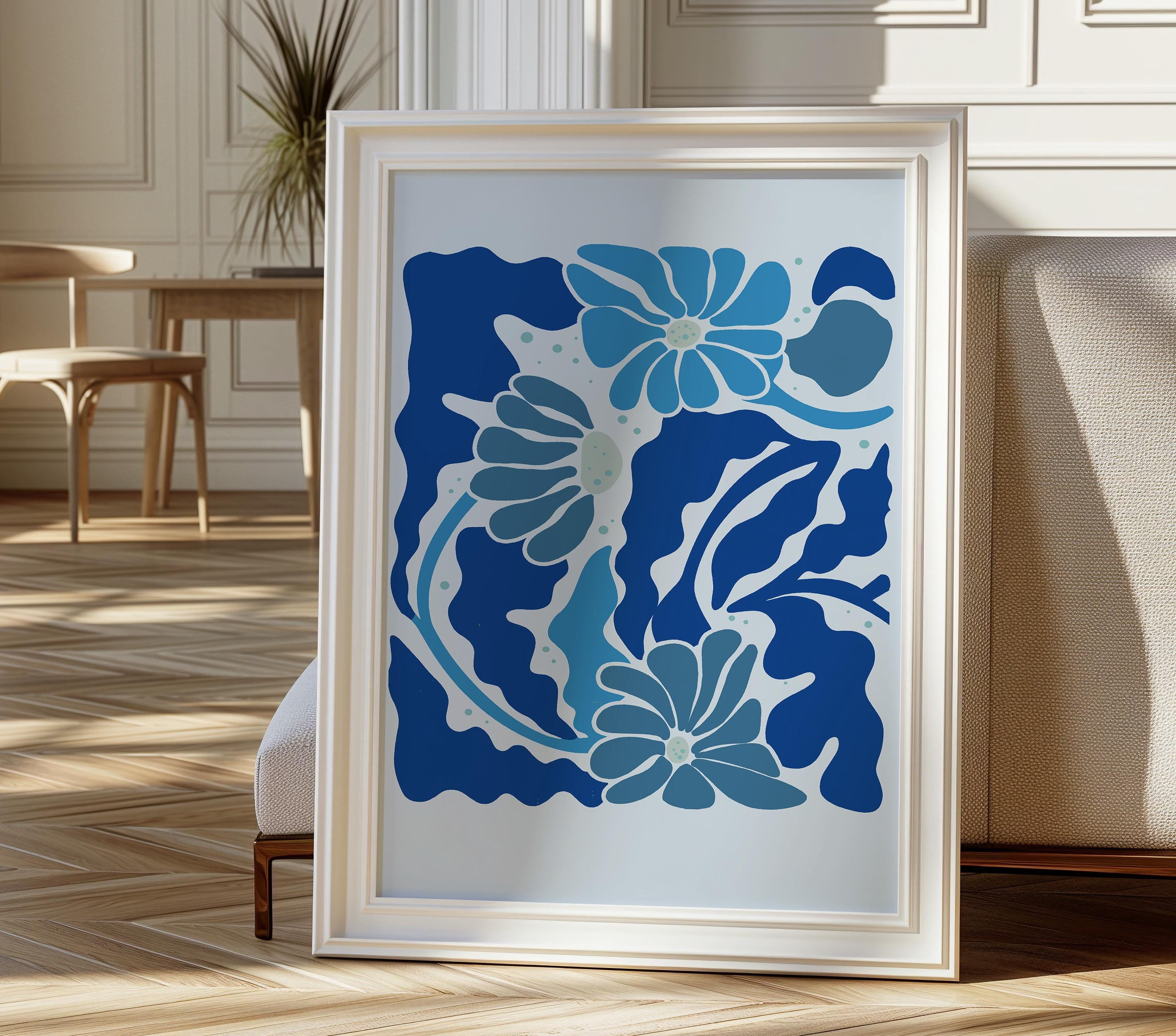 369 Prints blue Abstract Flower Wall Print, Botanical Print, Matisse ...