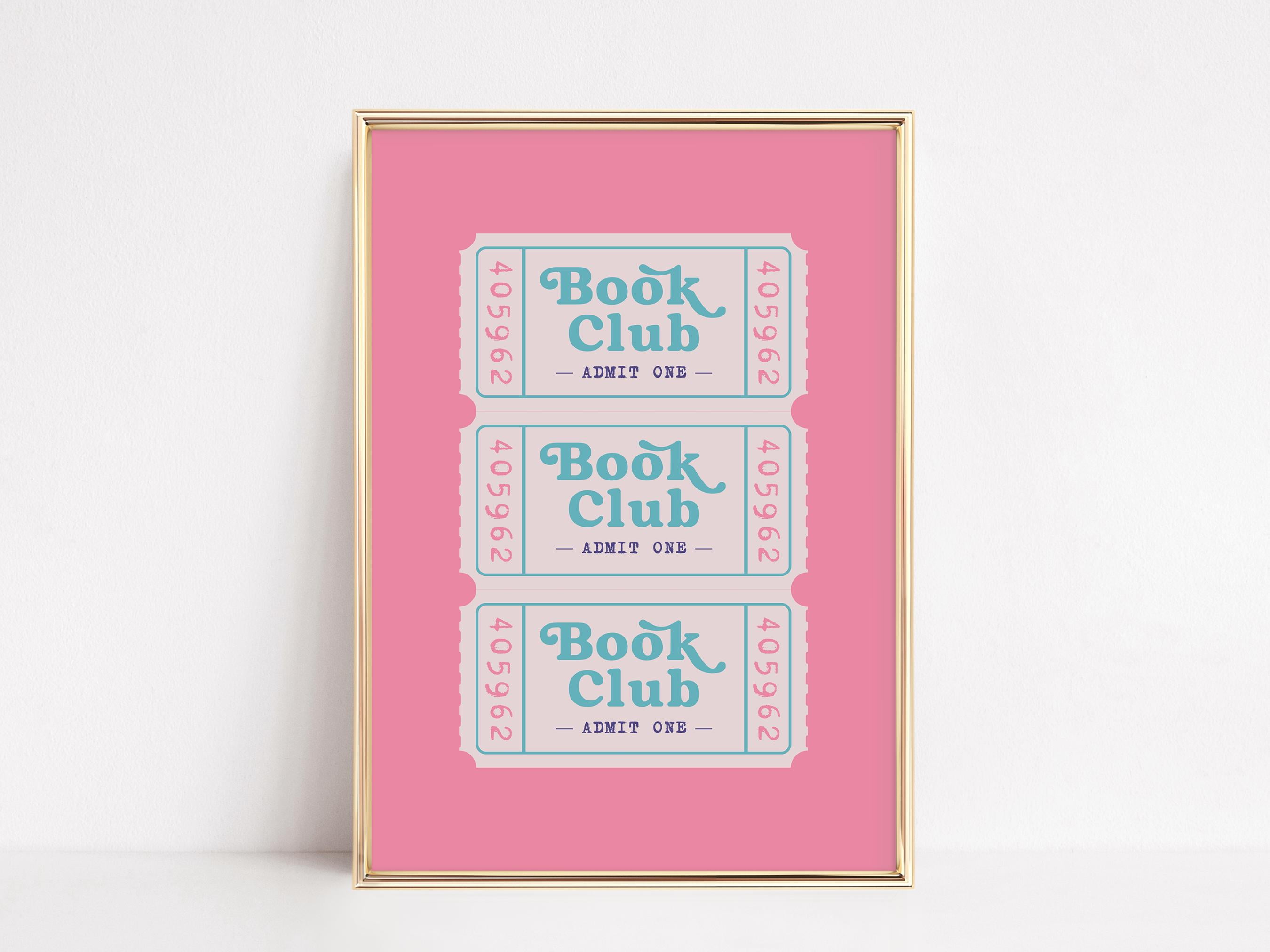 369 Prints book Club Ticket Print | Trendy Bookish Print | Pink Wall ...