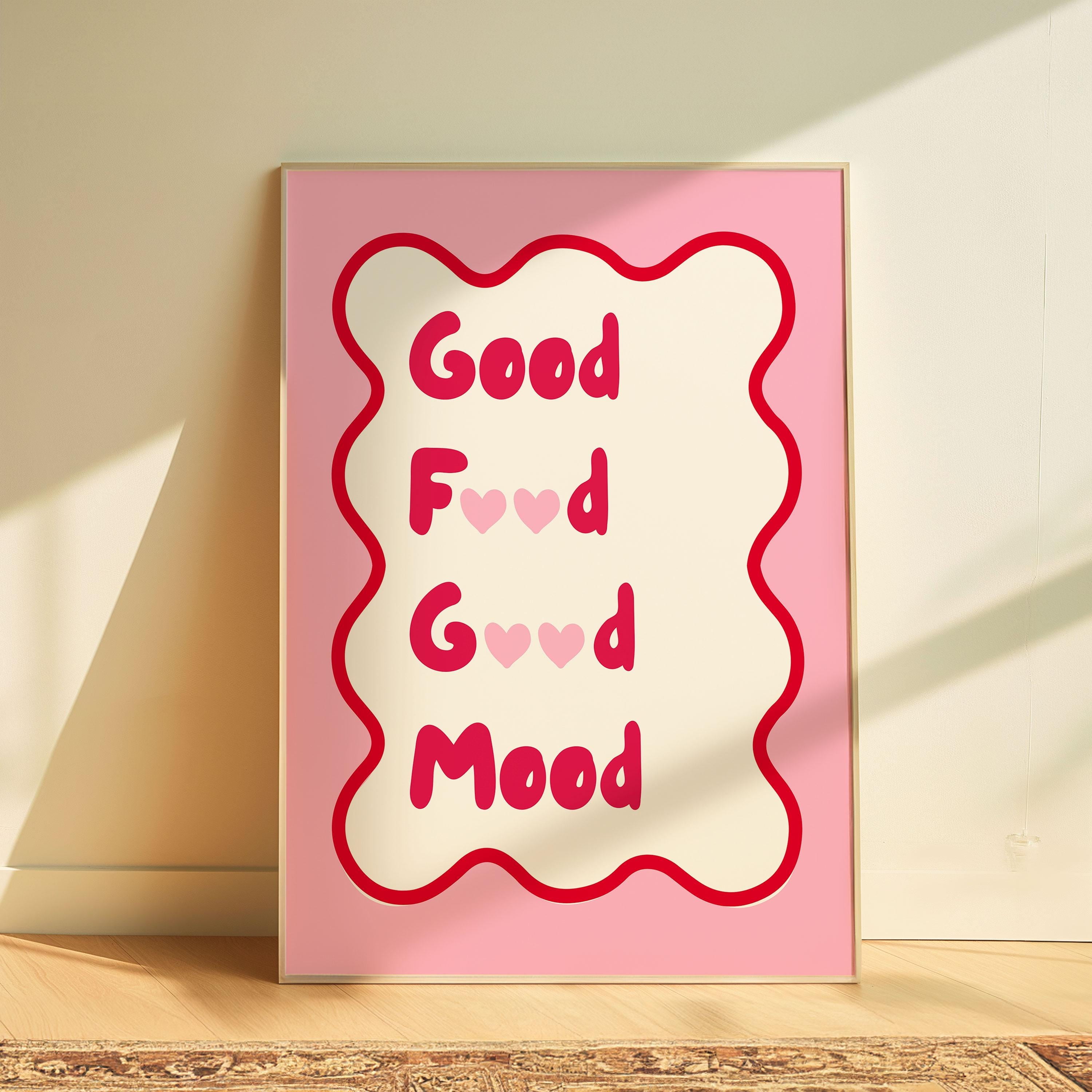 369 Prints good Food Good Mood Wall Art Pink Kitchen Decor Fun Food ...