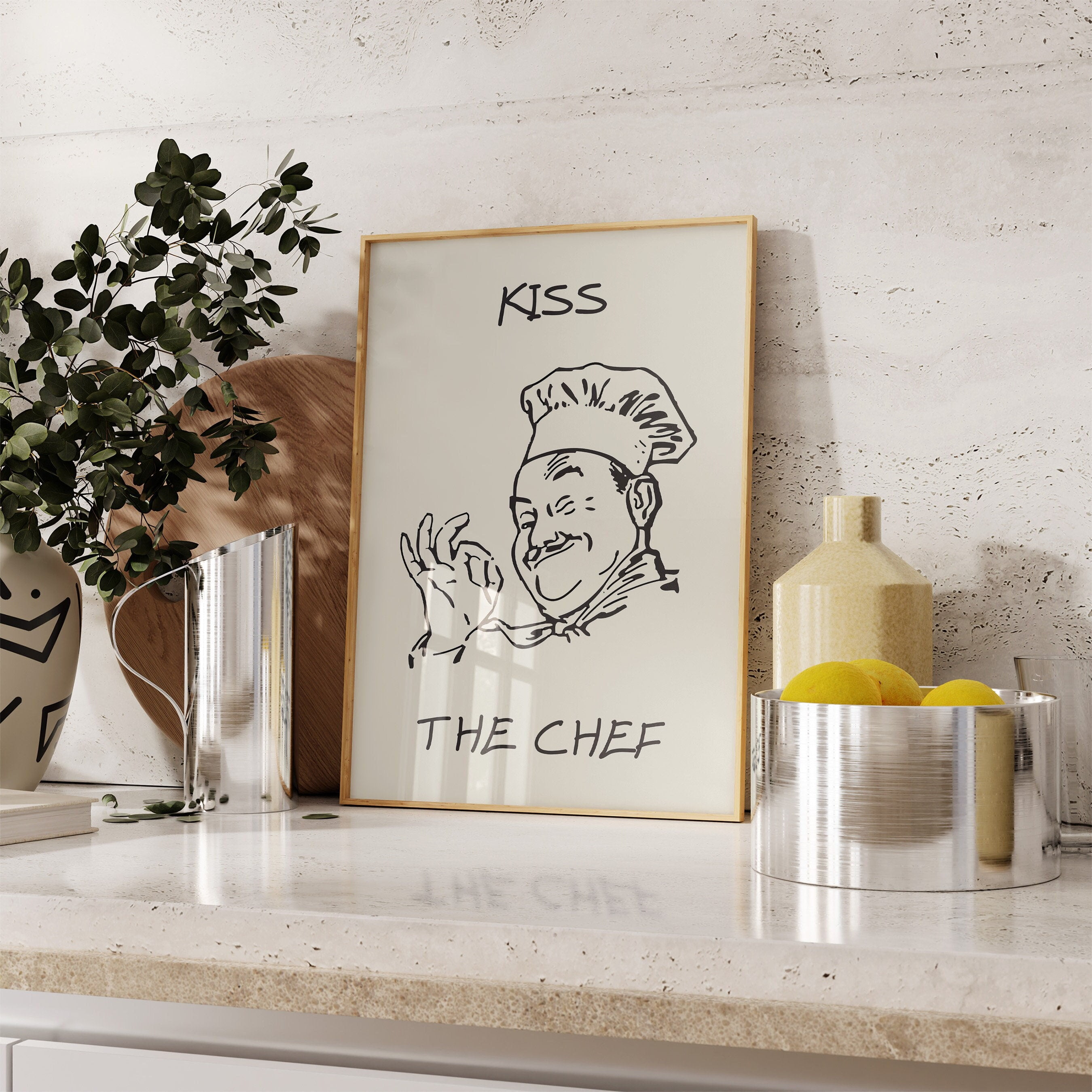 369 Prints kiss The Chef Print Aesthetic Kitchen Decor Cute Cooking Art ...