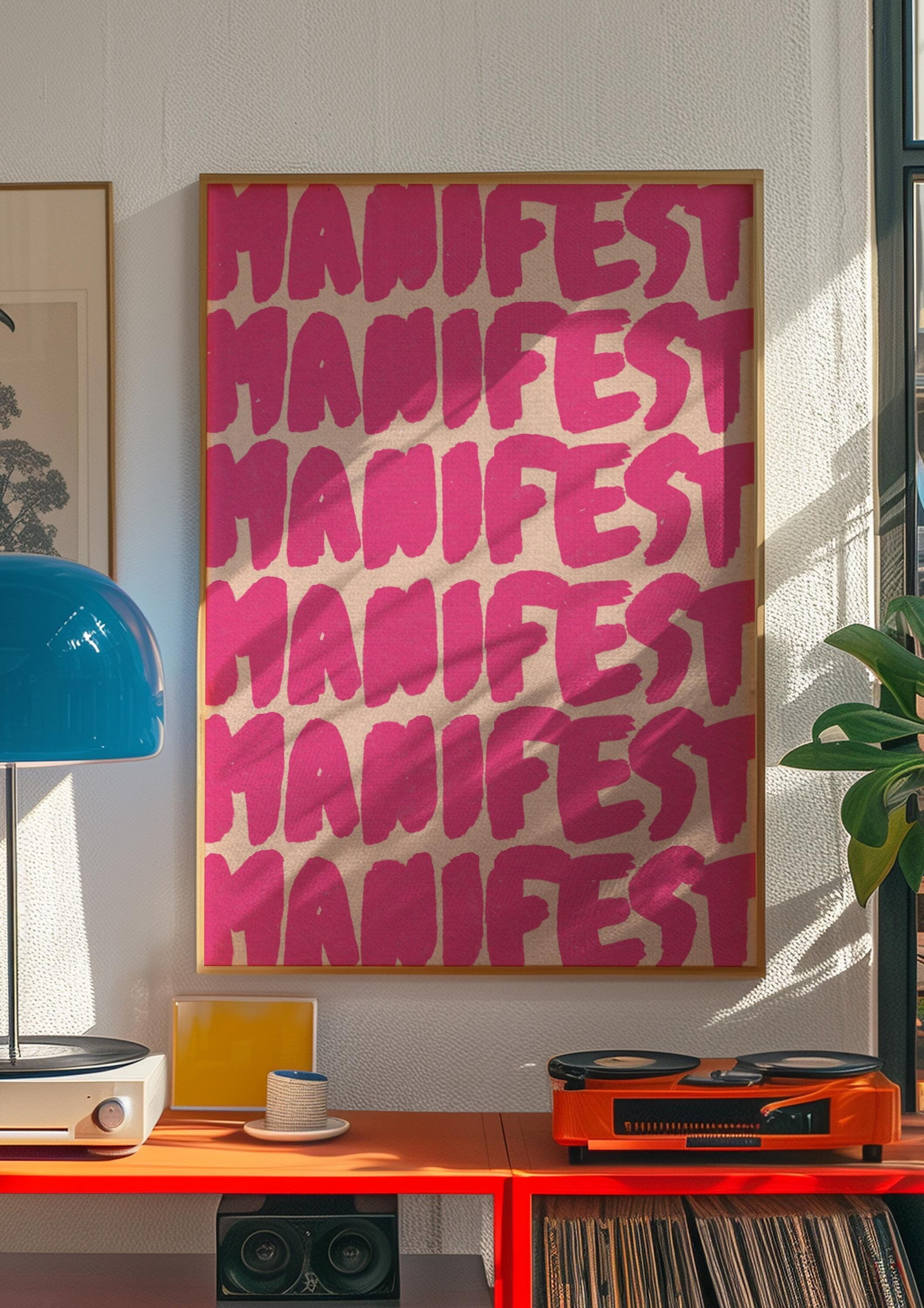 369 Prints manifest Poster, Typography Poster, Pink Wall Art, Bedroom ...