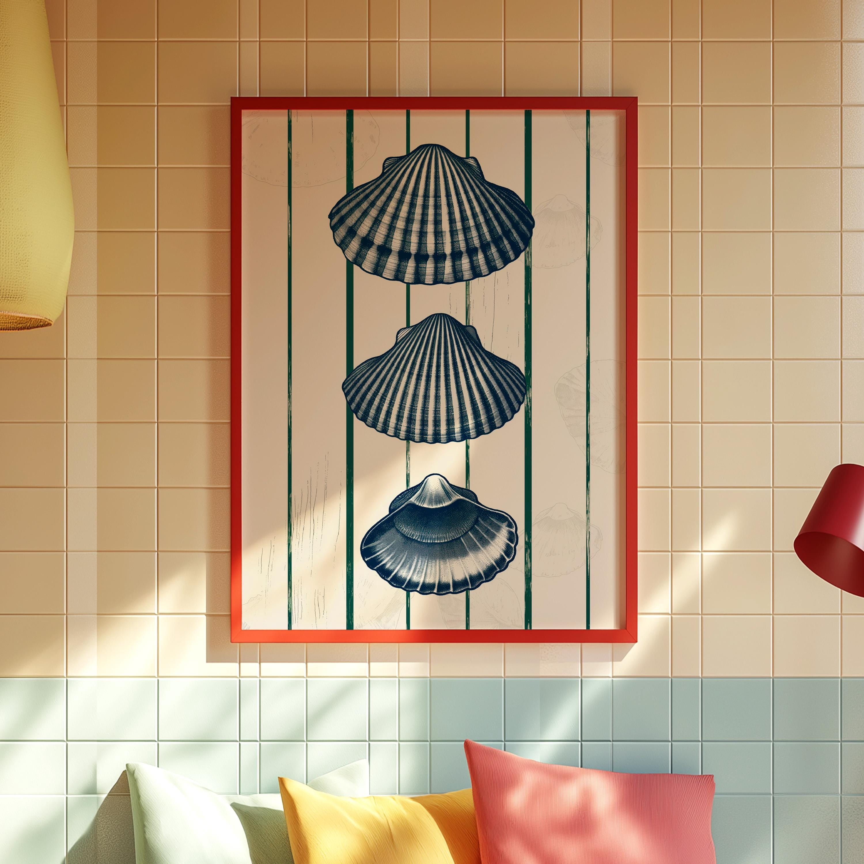 369 Prints navy Seashell Poster, Minimal Coastal Wall Art, Vintage ...