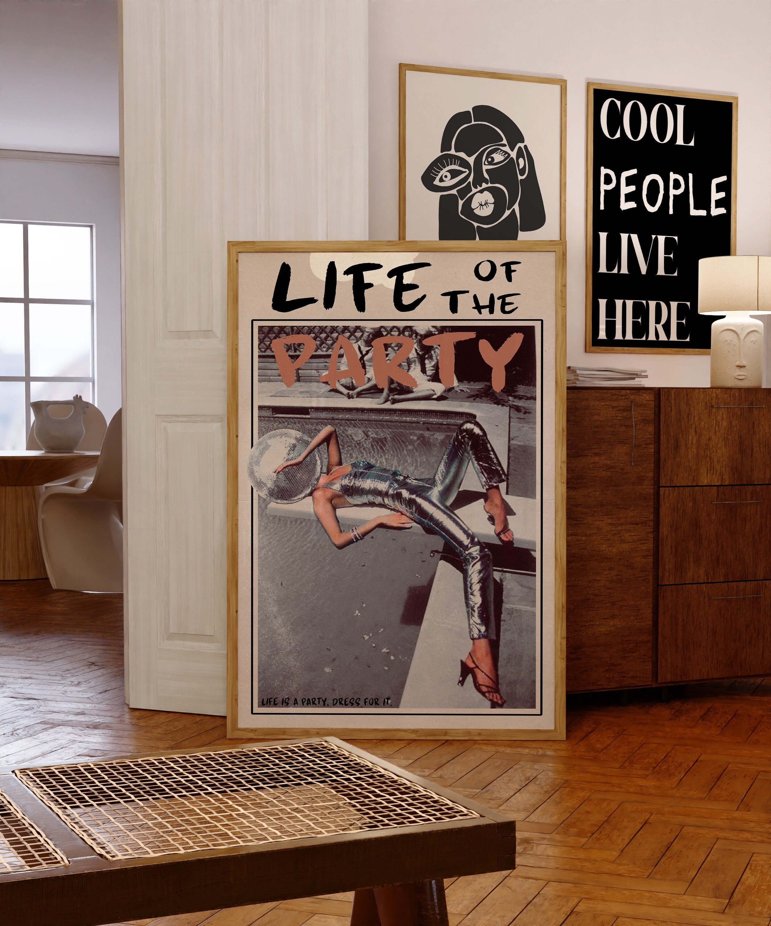 369 Prints party Poster, 70S Art, Black Wall Art, Disco Ball Print ...