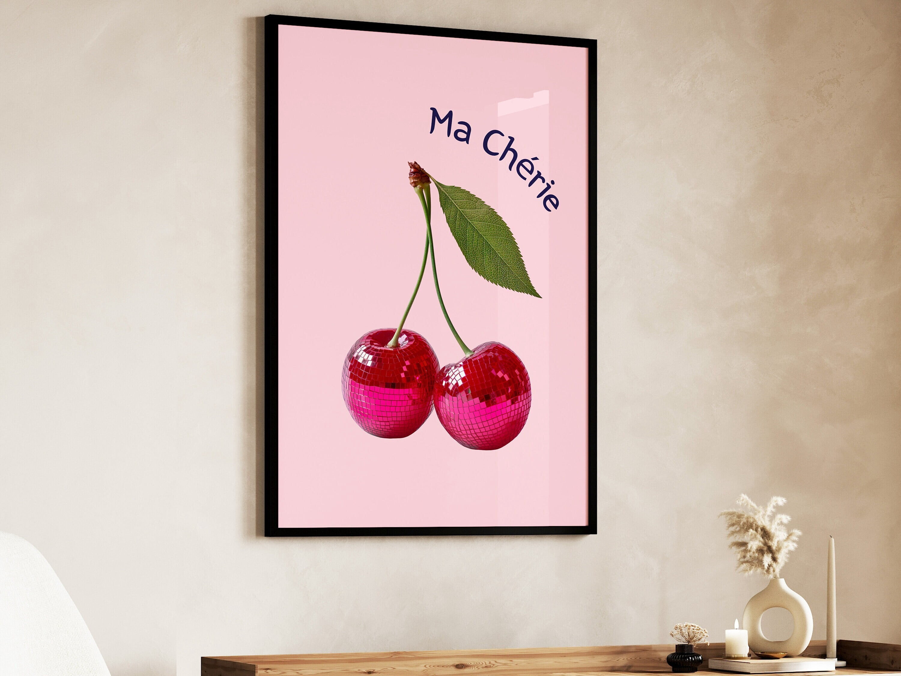369 Prints pink Cherry Disco Ball Poster, Minimalist Cherry Prints ...