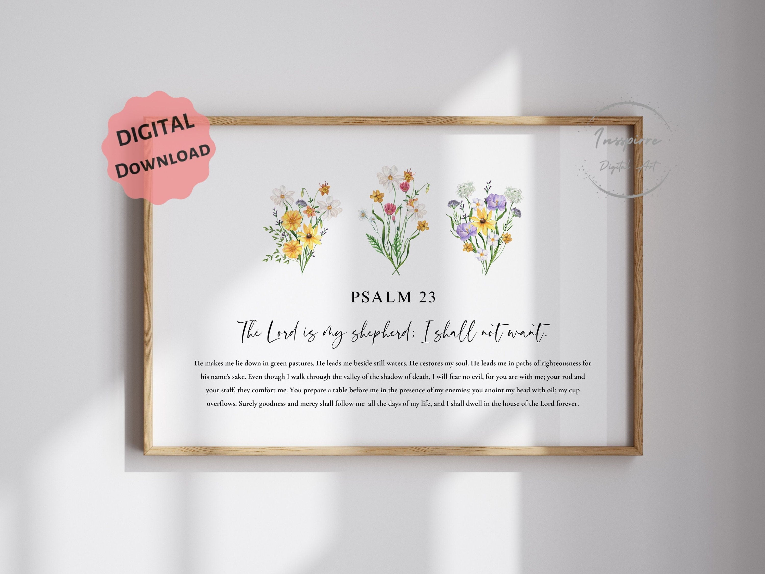 369 Prints psalm 23, The Lord Is My Shepherd, Floral Christian Wall Art ...
