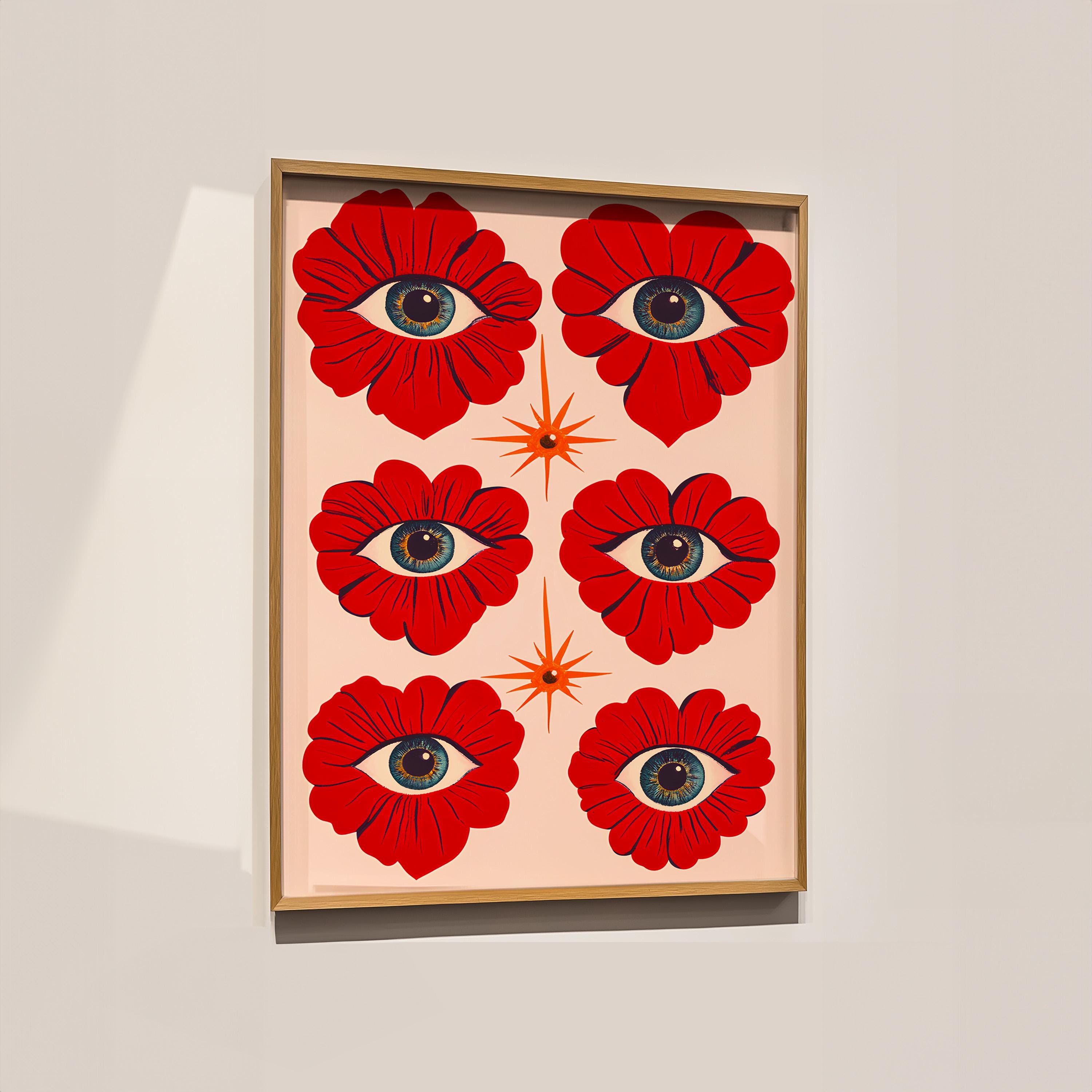 369 Prints red Eye Wall Art, Surreal Symbol Artclectic Print, Red Wall ...
