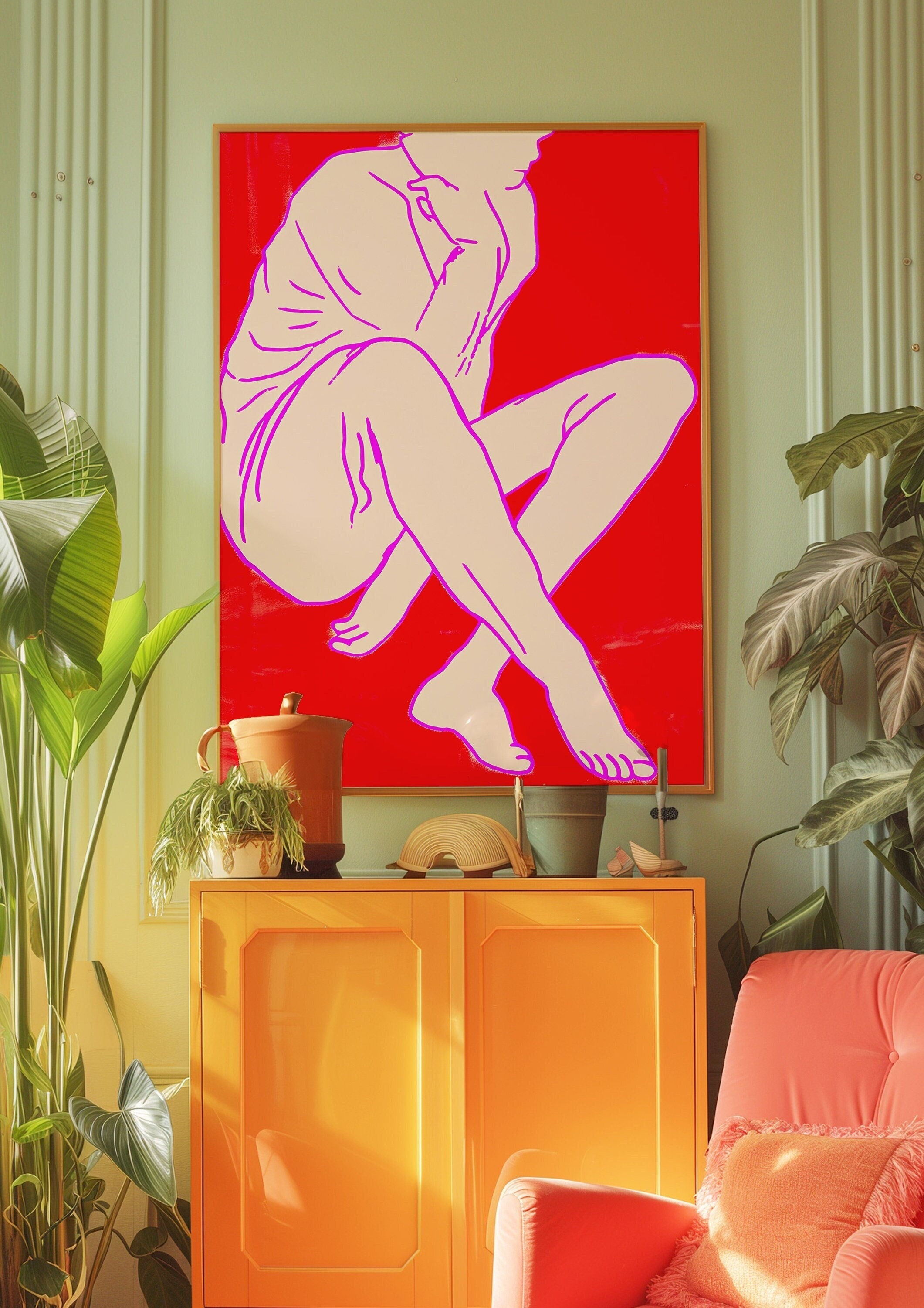 369 Prints red Wall Art, Maximalist Wall Art, Trendy Woman Poster, Body ...