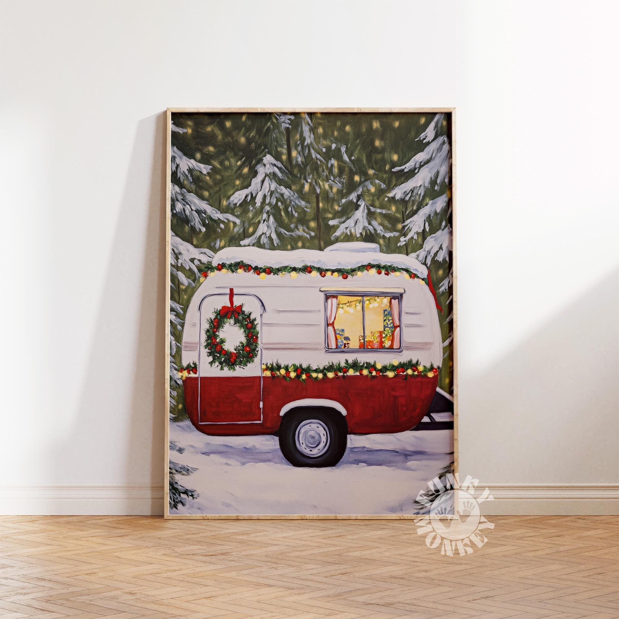 369 Prints retro Christmas Print, Vintage Camper Winter Wall Art ...