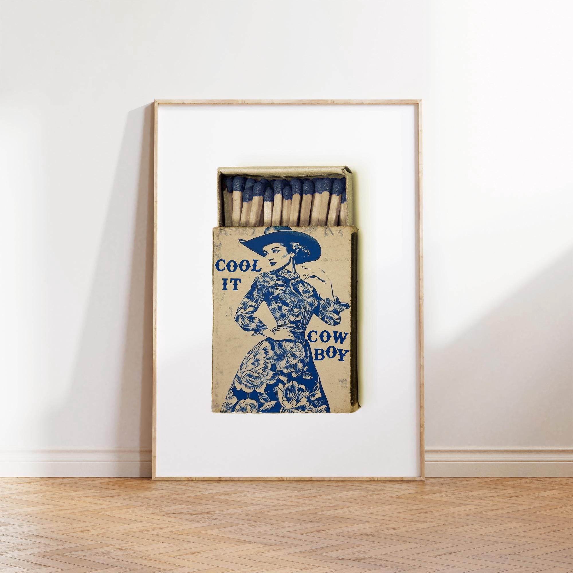 369 Prints retro Matchbox Print, Western Cowgirl Matchbook Poster ...