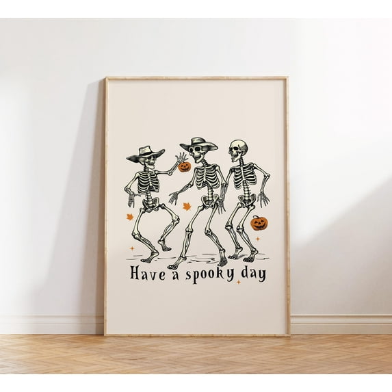 369 Prints retro Spooky Skeletons Dancing Wall Art, Retro Halloween ...