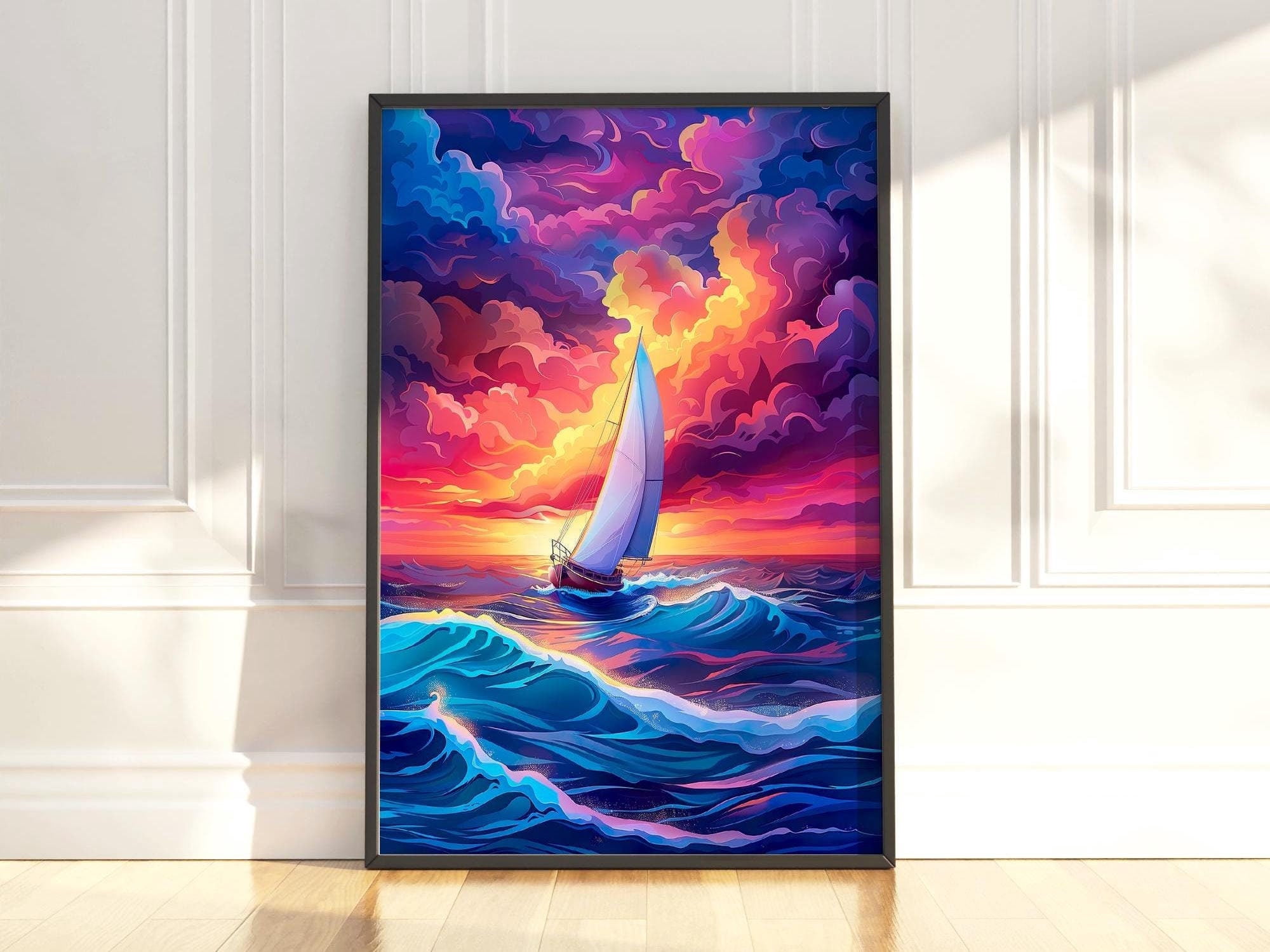 369 Prints sailboat Print Colourful Boat Print Coastal Wall Art Beachy ...