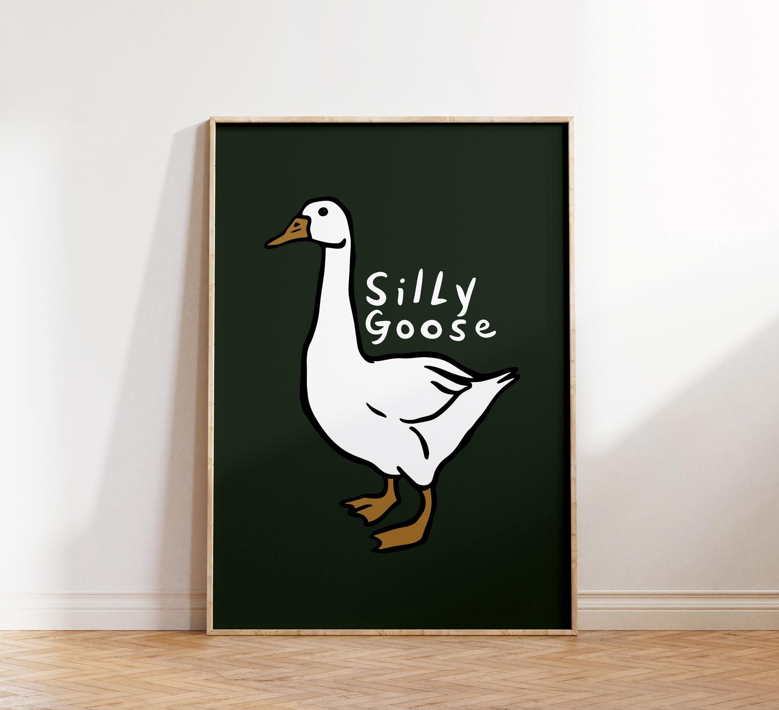 369 Prints silly Goose Wall Art, Cute Goose Poster, Dark Green Boy ...