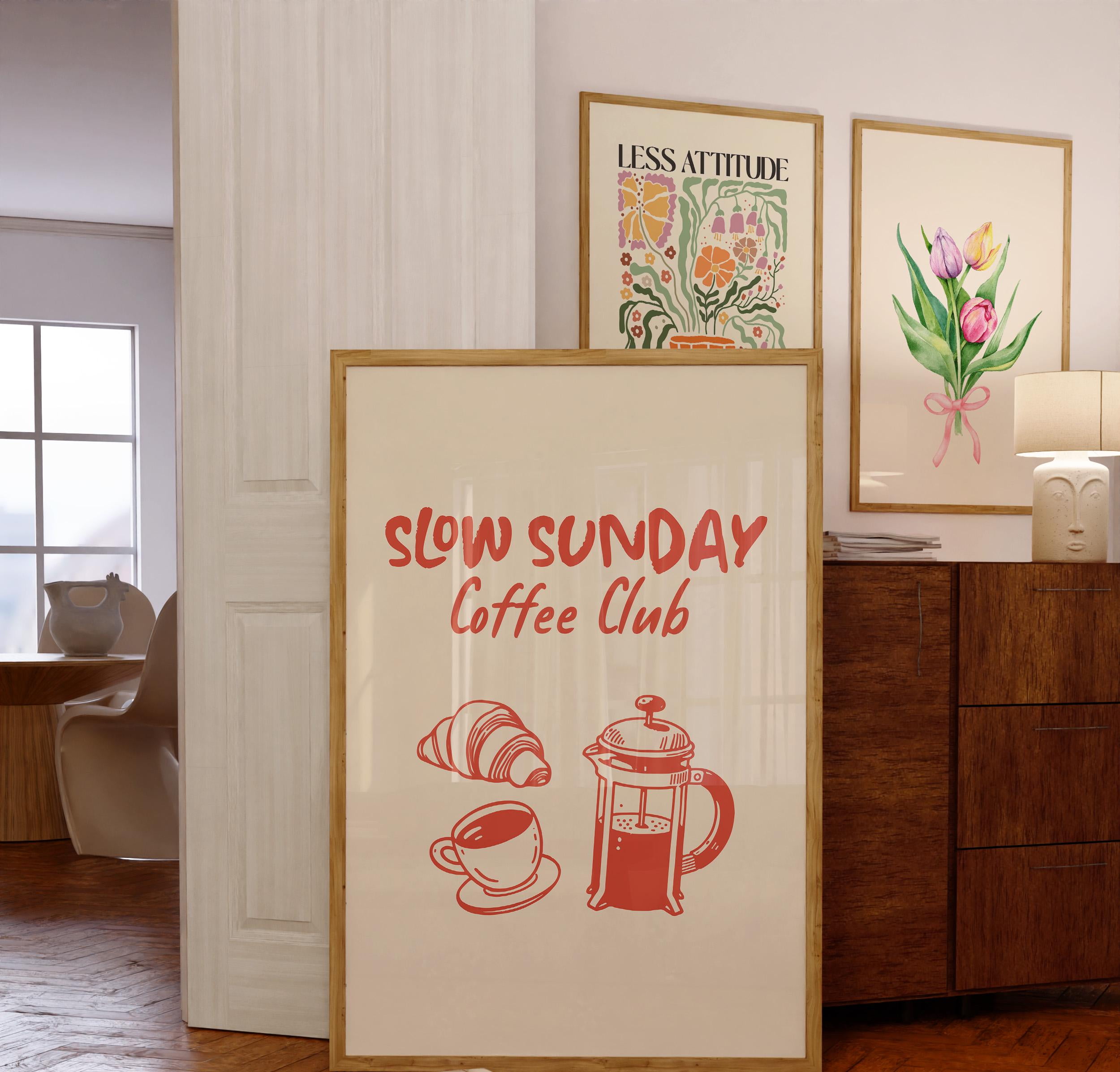 369 Prints slow Sunday Coffee Club Print, Retro Wall Art, Coffee Bar ...