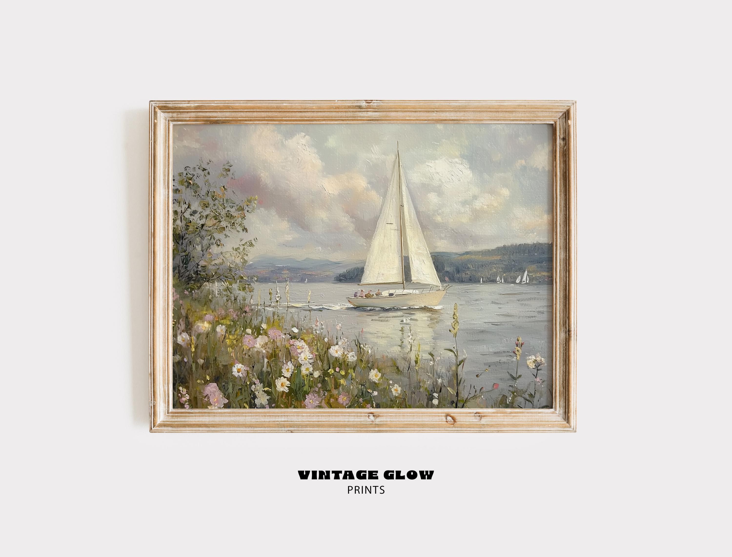 369 Prints spring Landscape Wall Art | Coastal Wildflowers & Sailboat ...
