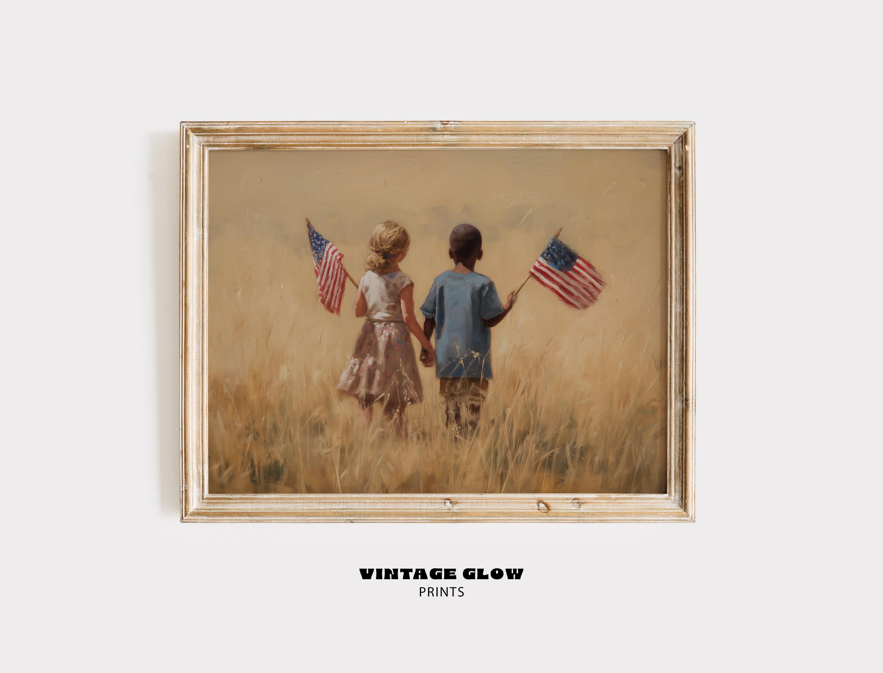 369 Prints two Children With American Flags Print | Vintage Patriotic Wall Art | 4Th Of July ...